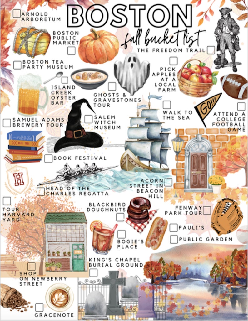 Boston Fall Bucket List Printable: New England To-do List (PDF) - Etsy