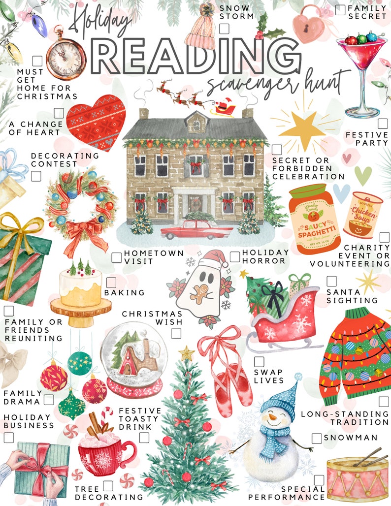 Printable Holiday Reading Scavenger Hunt | Christmas Reading Checklist ...