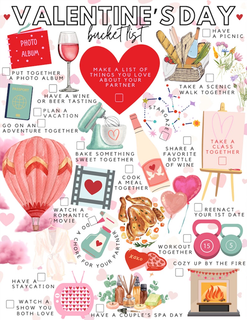 Printable Valentine's Day Bucket List | Valentine's Day To-do List - Etsy