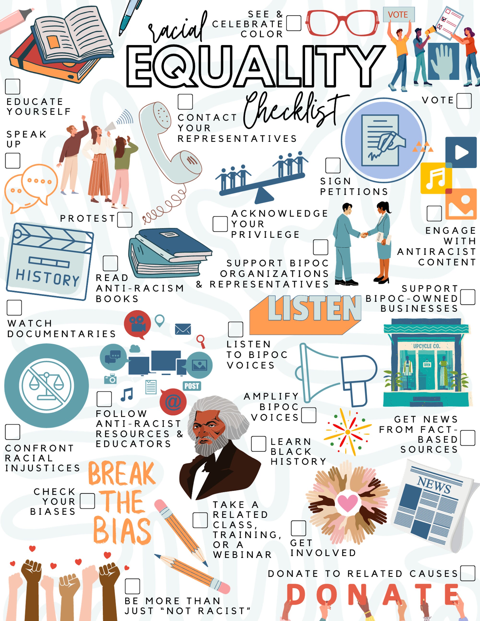 Printable Racial Equality Checklist | Racial Justice To-do List - Etsy