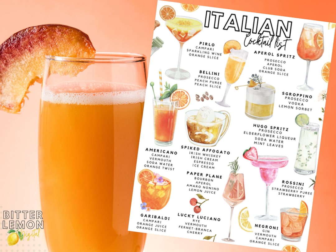 Printable Italian Cocktail List Italian Drink Recipes - Etsy