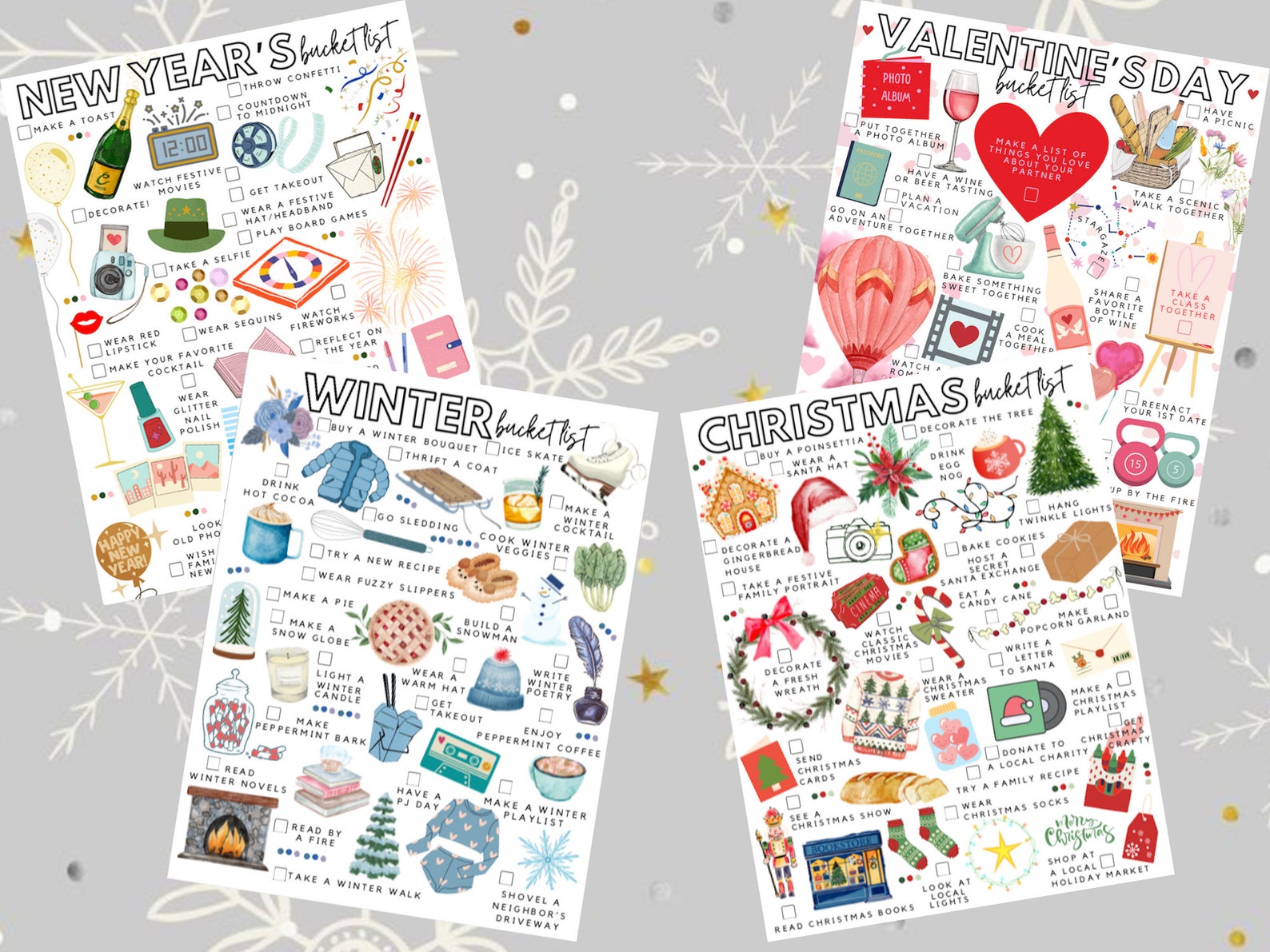 Printable Winter Bucket List Value Pack of 4 Winter Holiday - Etsy