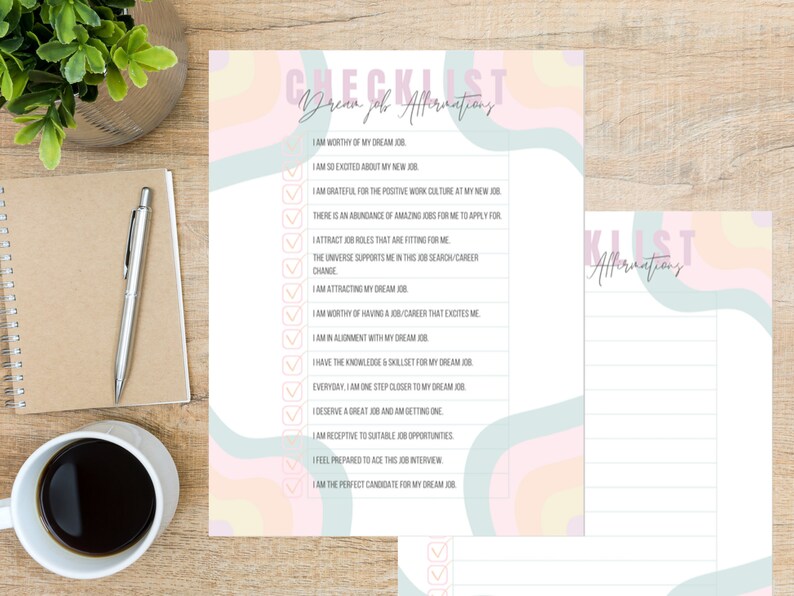 Printable Affirmations Checklist Journal Page for Dream Job - Etsy