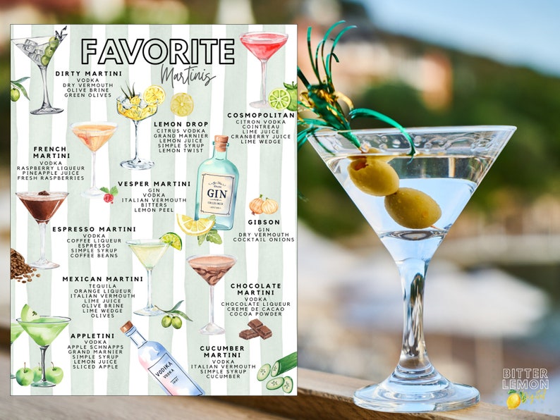 Printable Favorite Martinis List | Classic Martini Recipes - Etsy