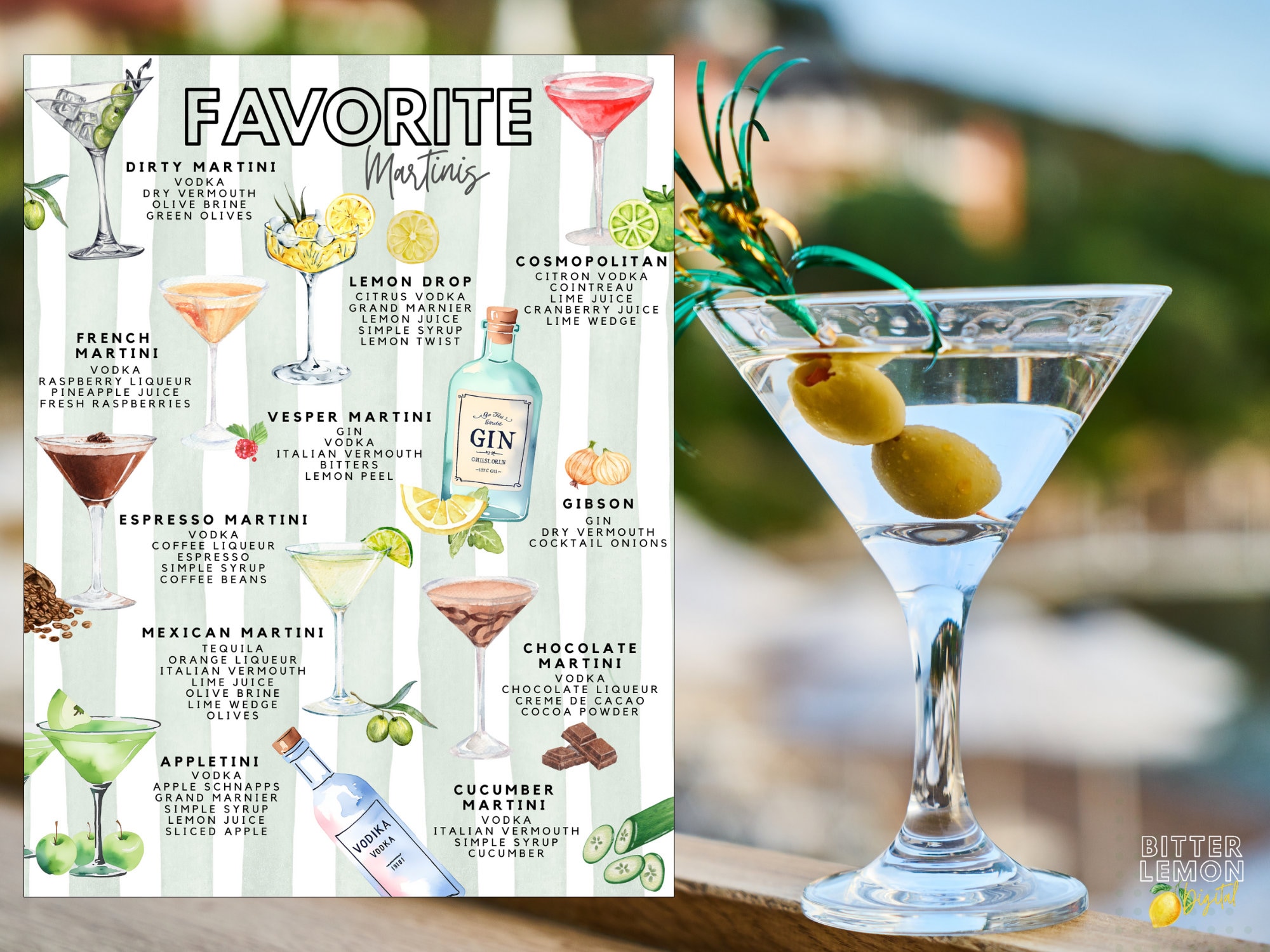 Printable Favorite Martinis List | Classic Martini Recipes - Etsy
