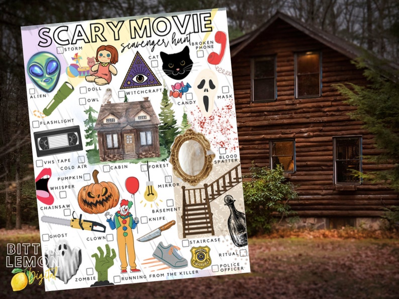Printable Scary Movie Scavenger Hunt | Horror Movie Checklist - Etsy