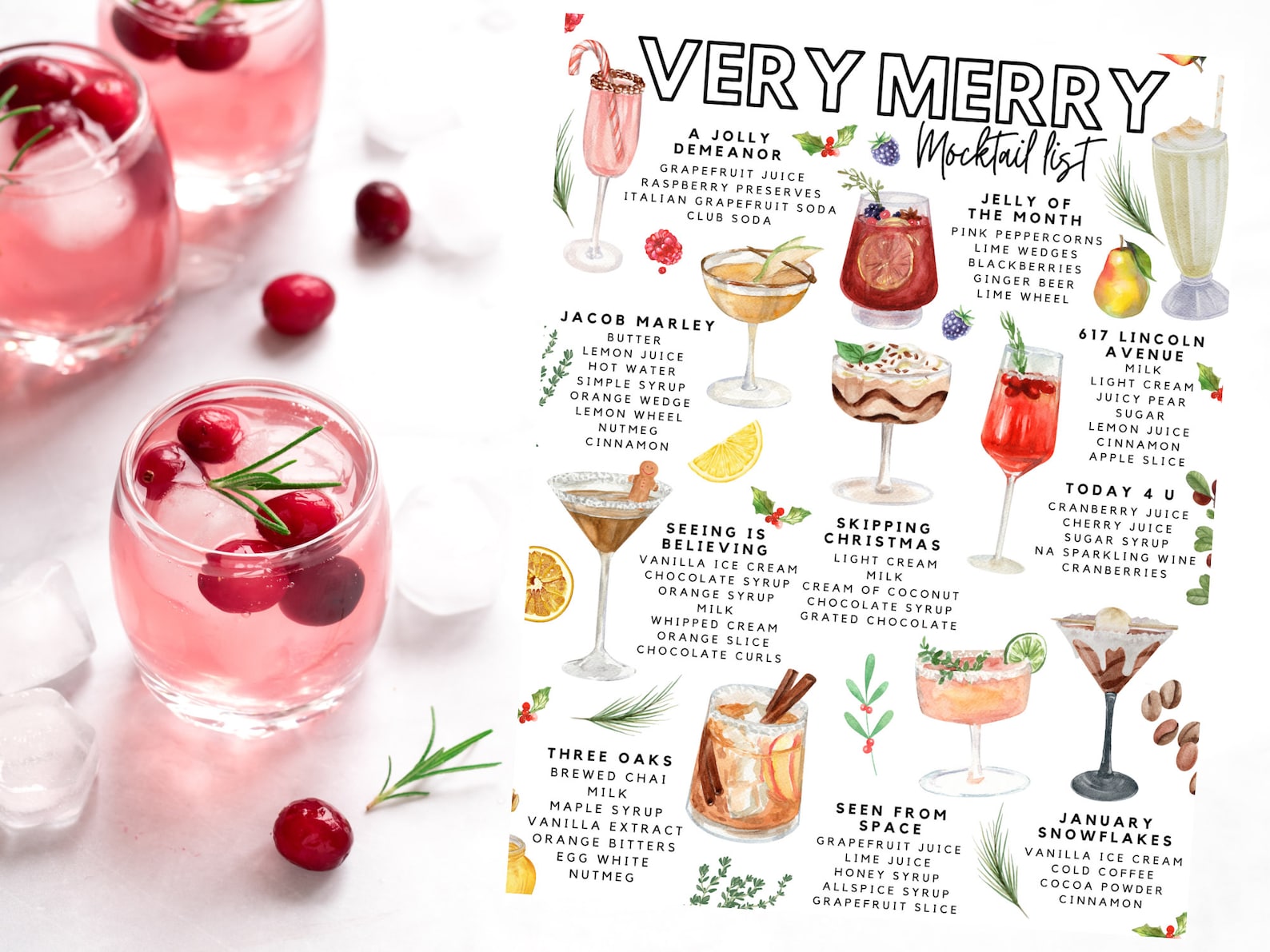 Printable Holiday Mocktail List Christmas Mocktail Recipes - Etsy
