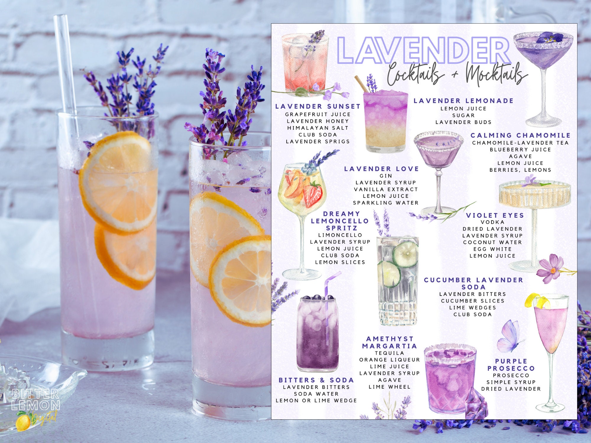 Printable Lavender Cocktails & Mocktails List | Floral Lavender Drink ...