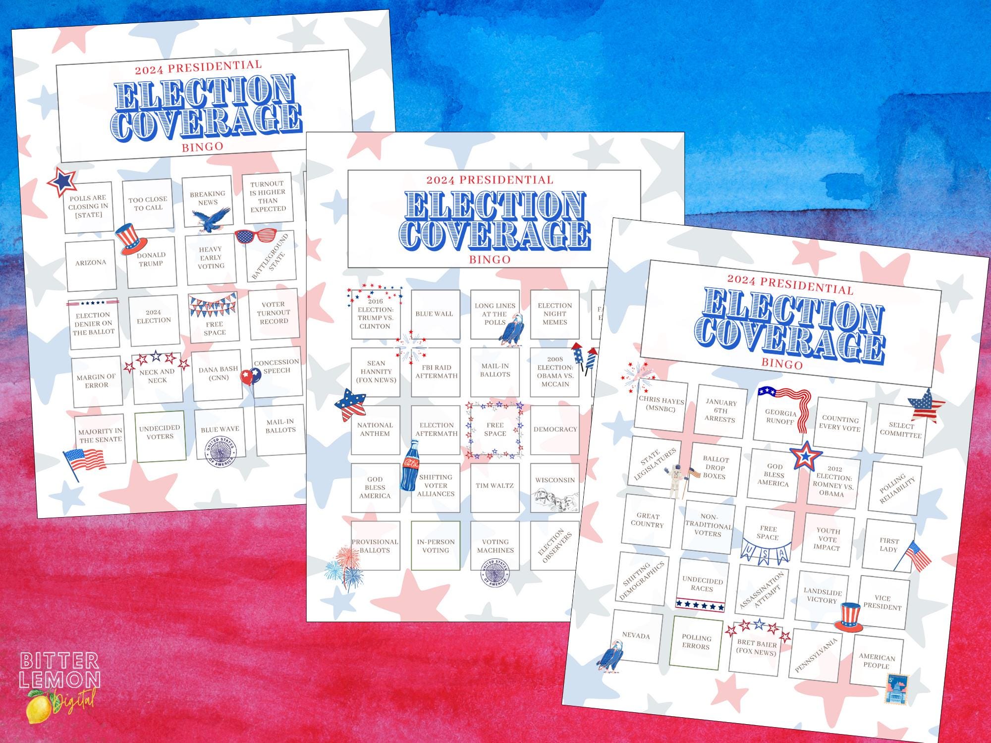 2024 Presidential Election Coverage Printable BINGO Pack of 20 ...