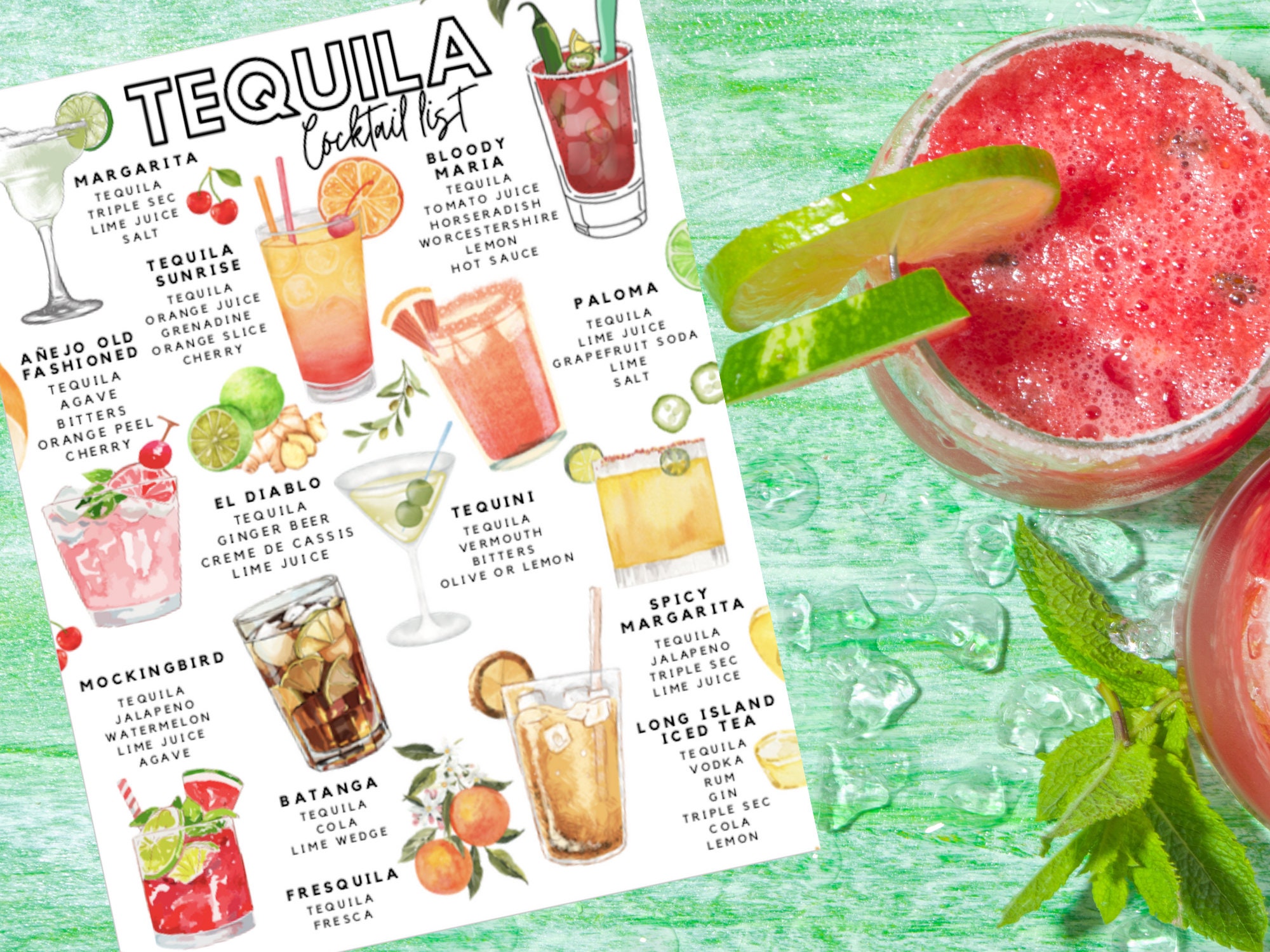 Printable Tequila Cocktail List | Tequila Drink Recipes - Etsy