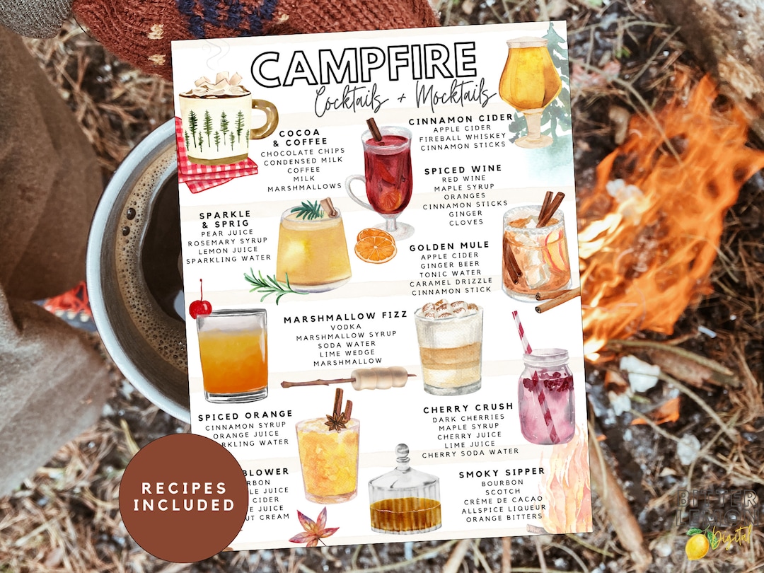 Printable Campfire Cocktails & Mocktails List | Camping Drink Recipes ...