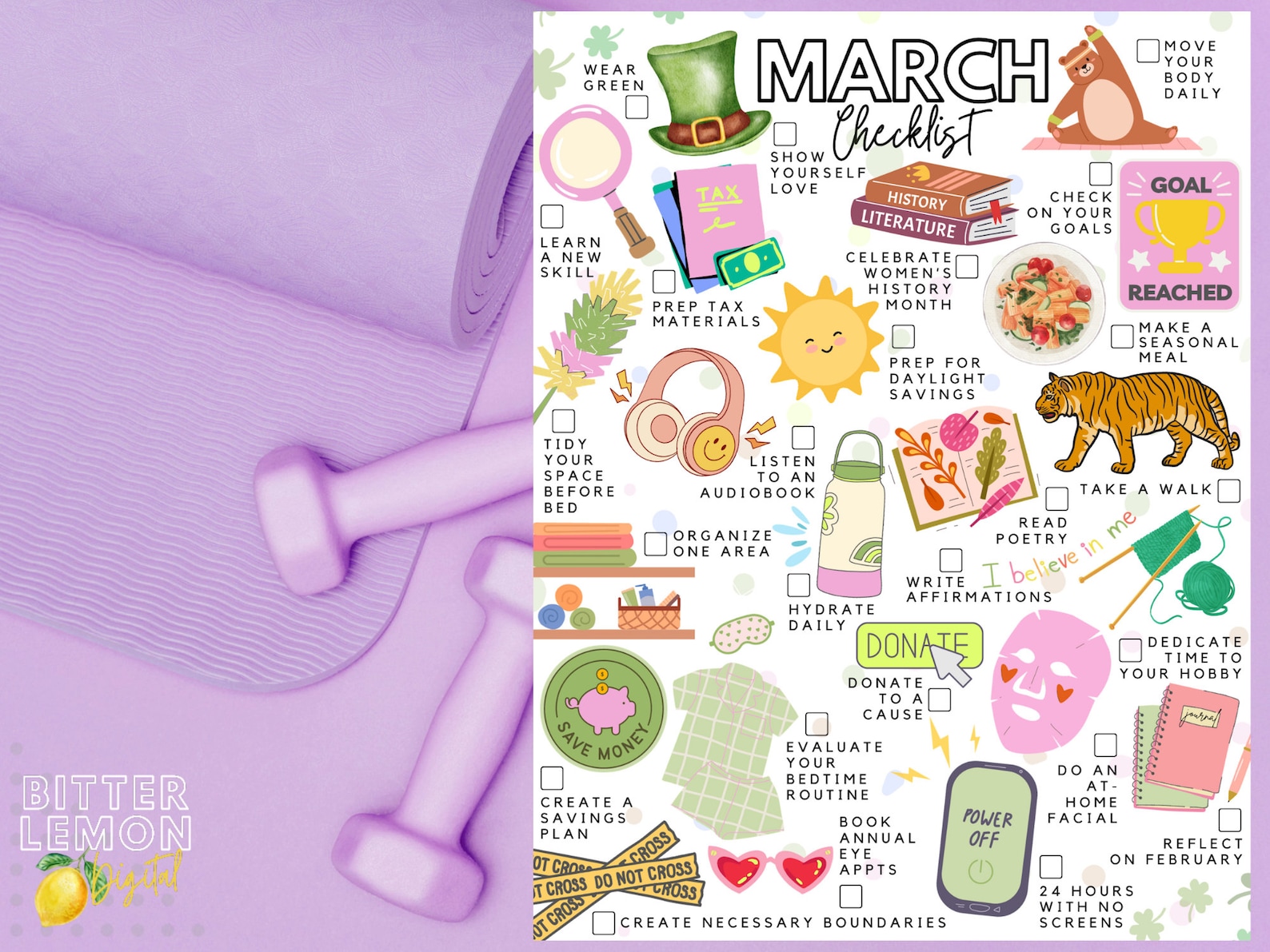 Printable March Checklist March Bucket List - Etsy