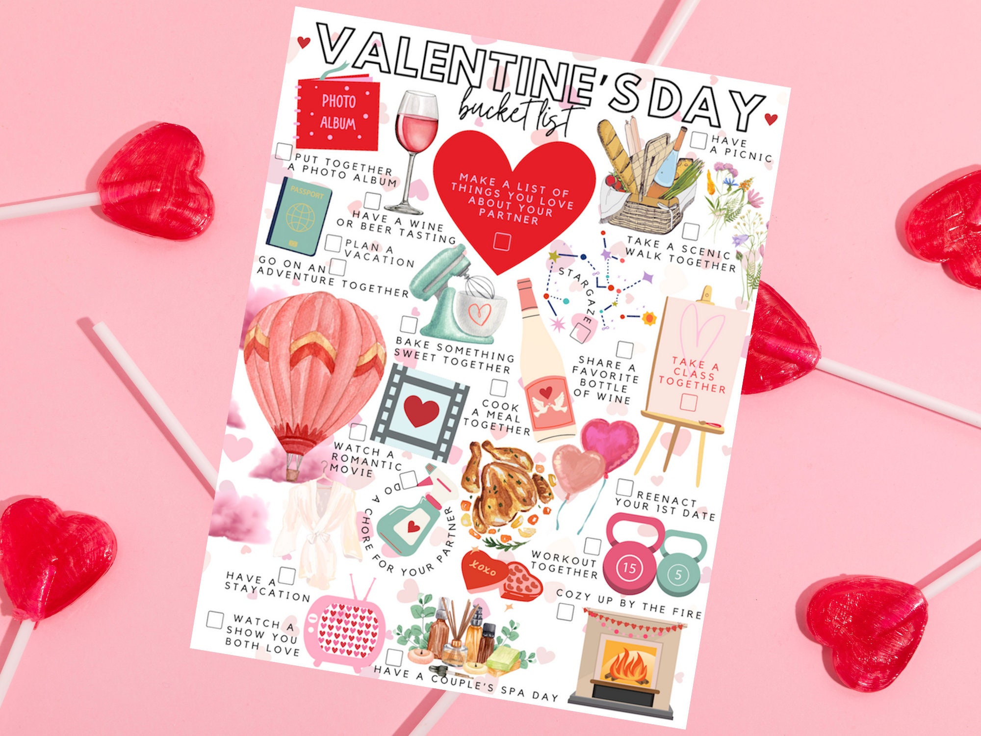Printable Valentine's Day Bucket List | Valentine's Day To-do List - Etsy