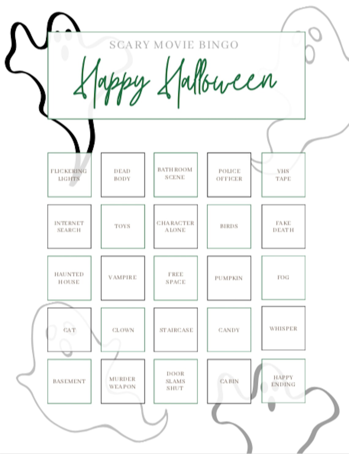 Halloween Scary Movie Printable BINGO Card Pack of 6 - Etsy