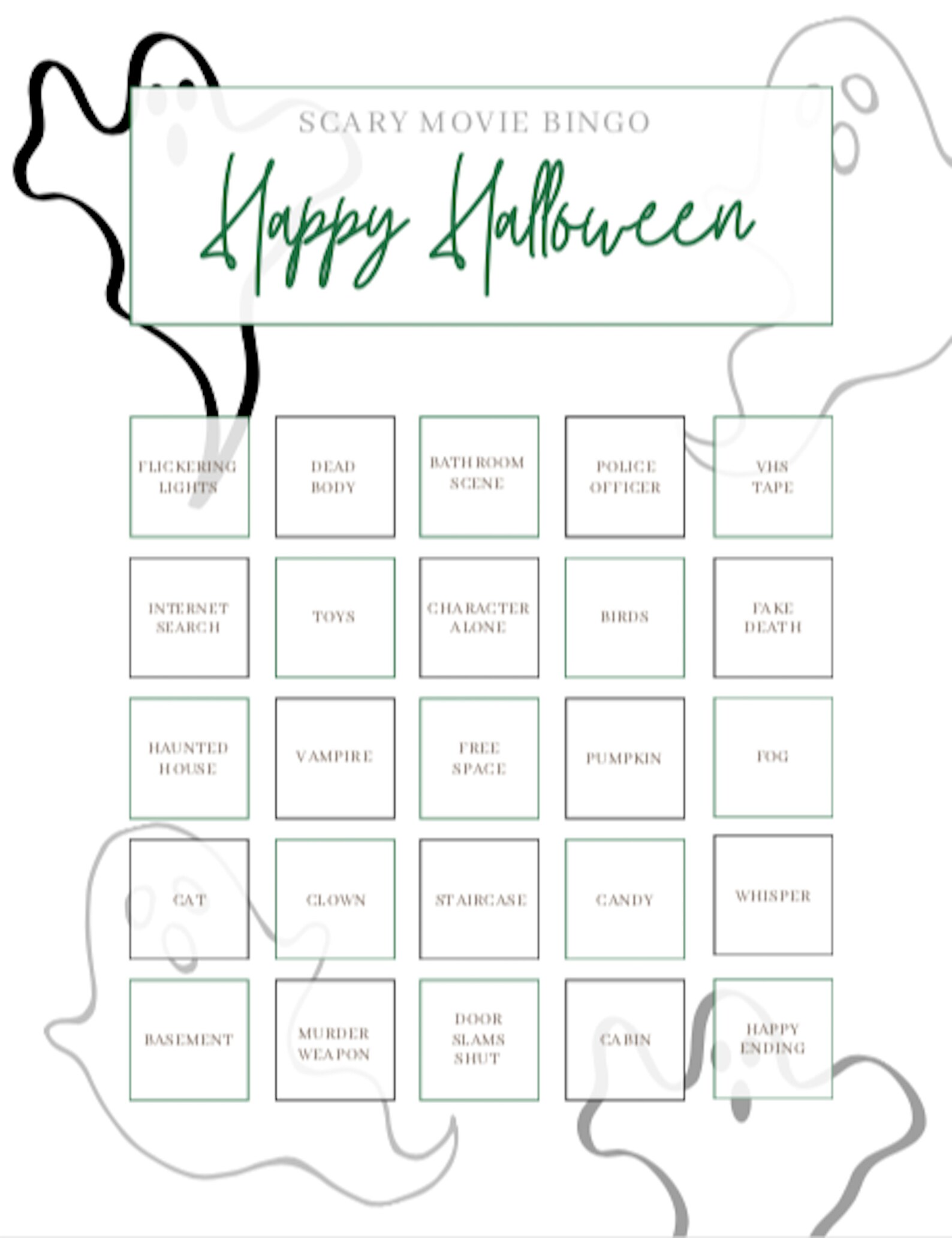 Halloween Scary Movie Printable BINGO Card Pack of 6 - Etsy