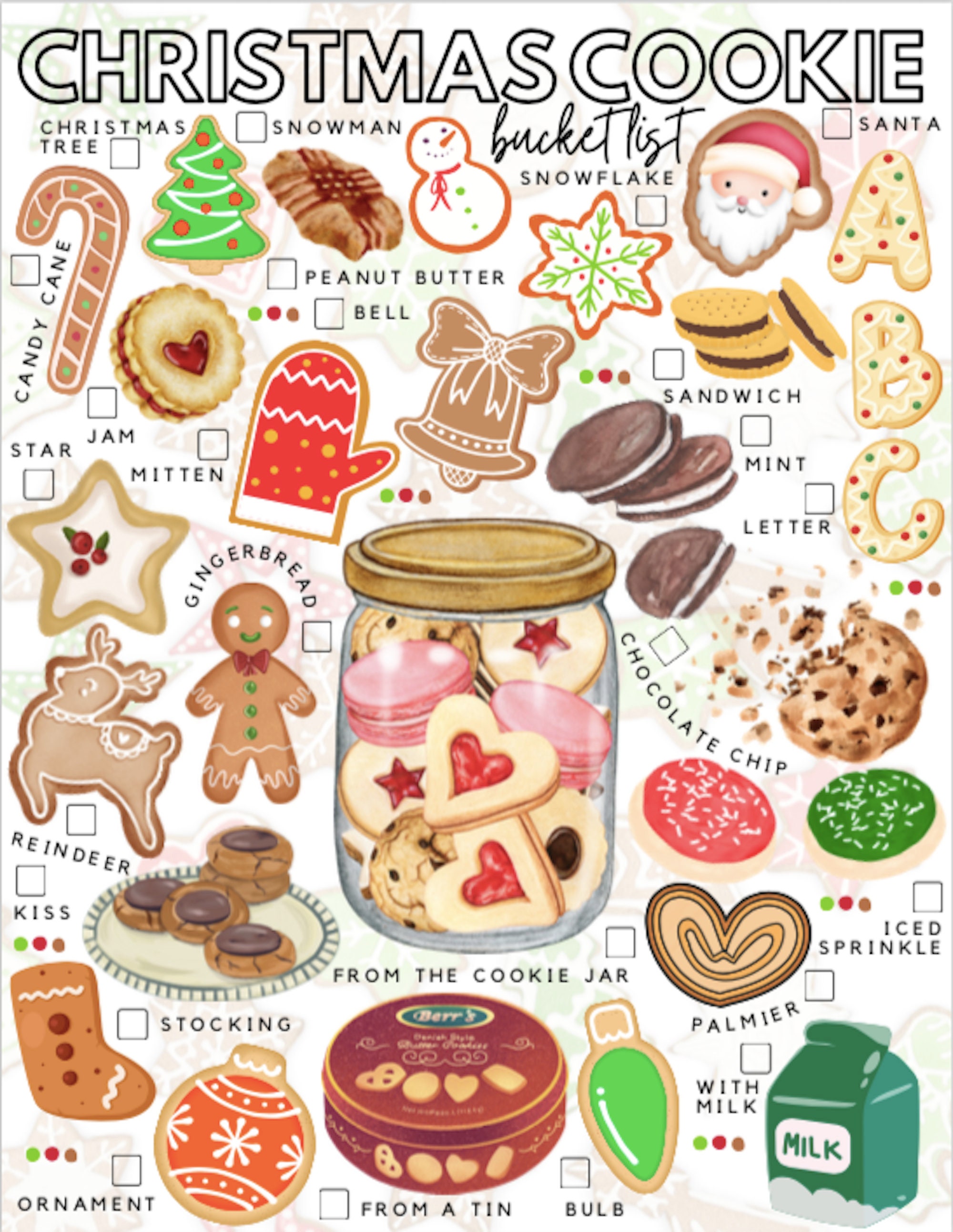 Printable Christmas Cookie Bucket List | Christmas Cookie To-eat List ...