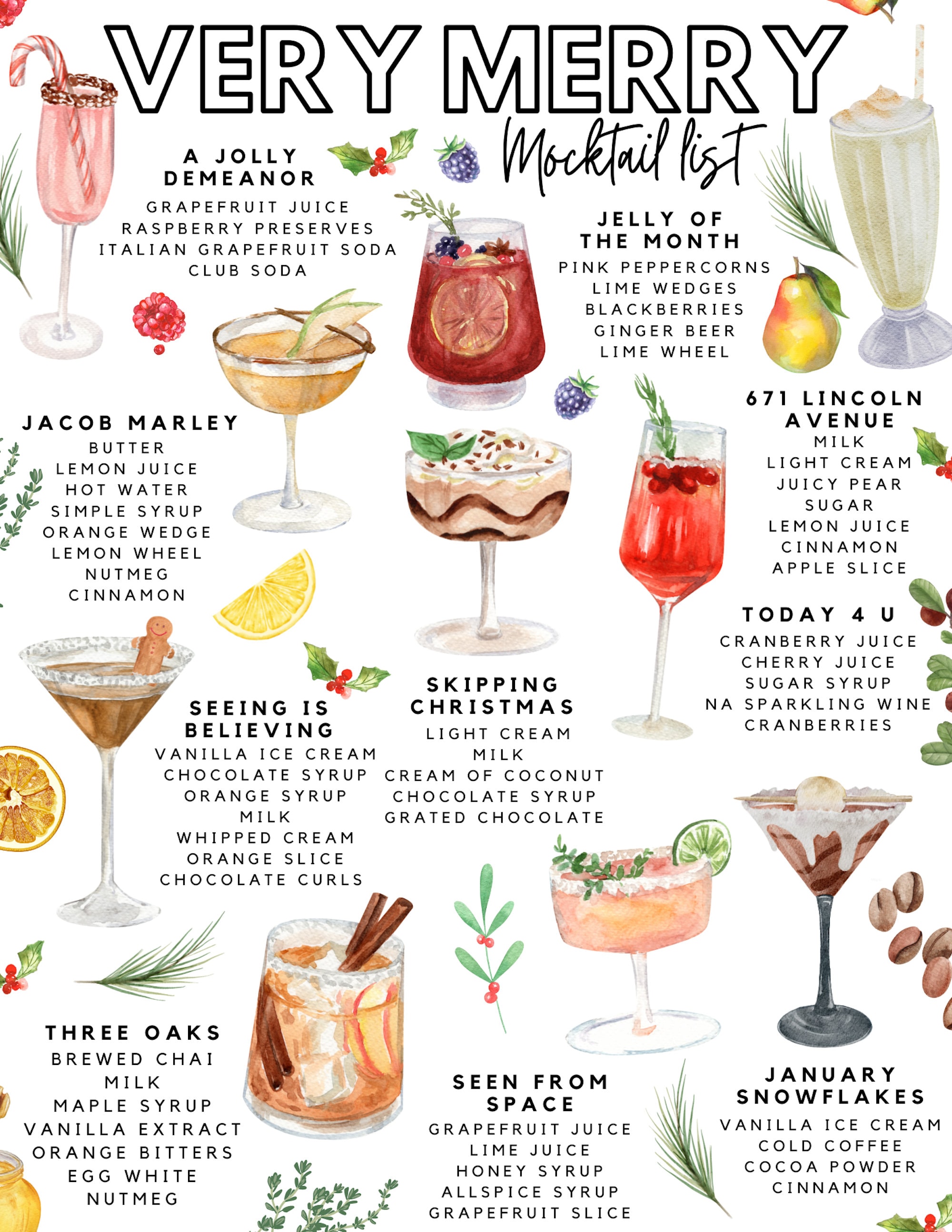 Printable Holiday Mocktail List Christmas Mocktail Recipes - Etsy