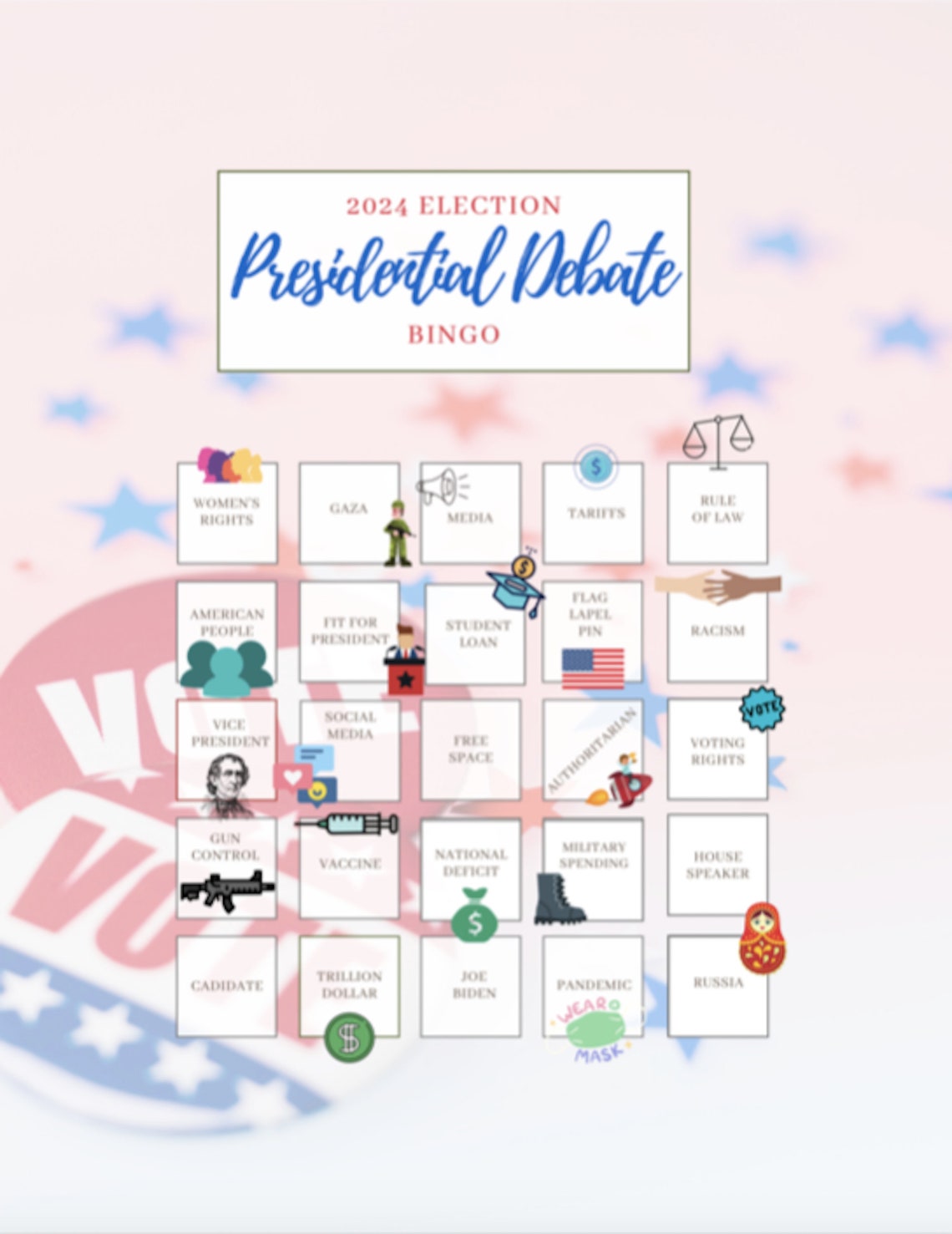 2024 Presidential Debate Printable BINGO Pack of 6 Debate - Etsy Canada