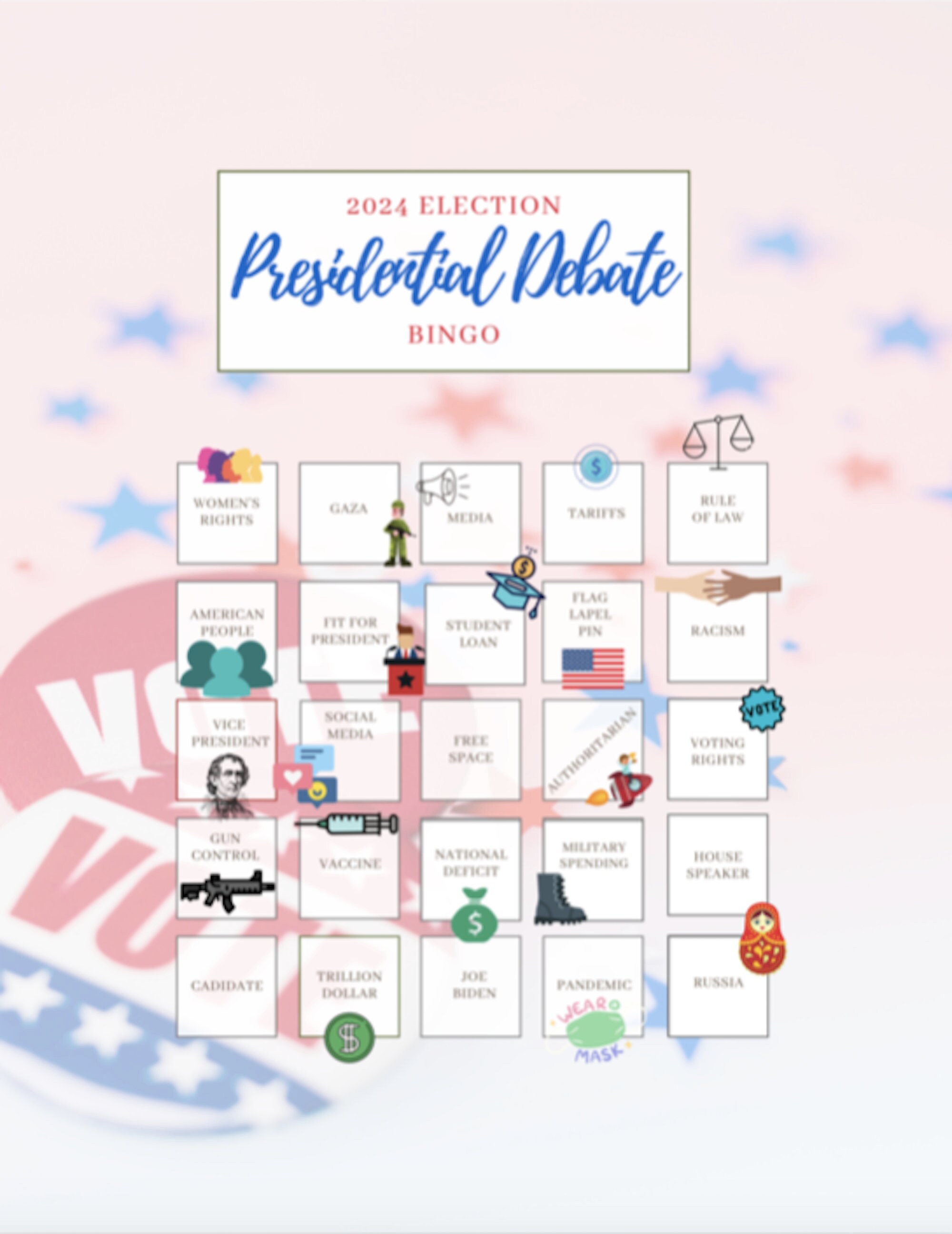 2024 Presidential Debate Printable BINGO Pack of 6 Debate - Etsy Canada