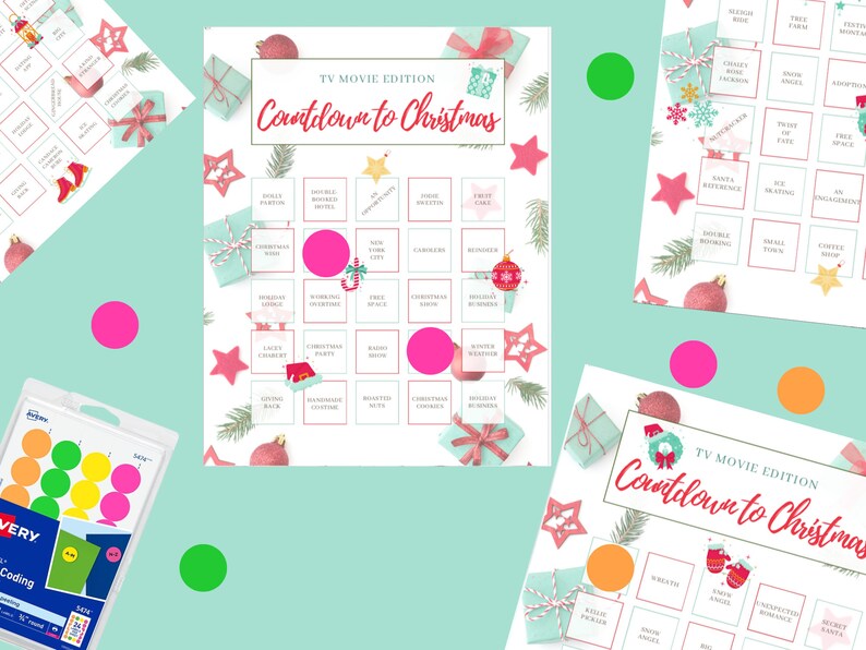 Countdown to Christmas TV Christmas Movie Printable BINGO Cards Pack of ...