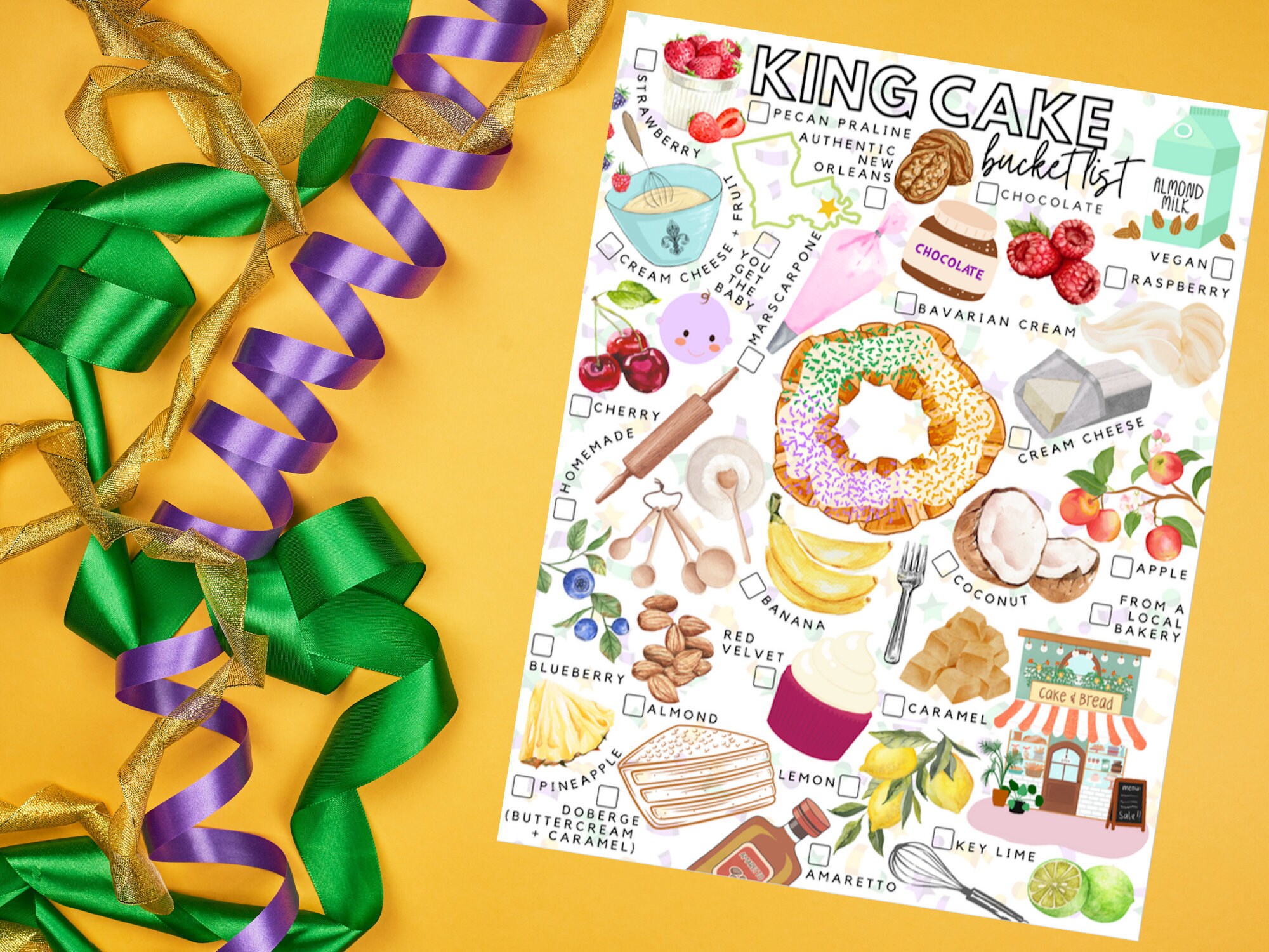 King Cake Bucket List Printable: Mardi Gras Foodie Checklist (PDF) - Etsy