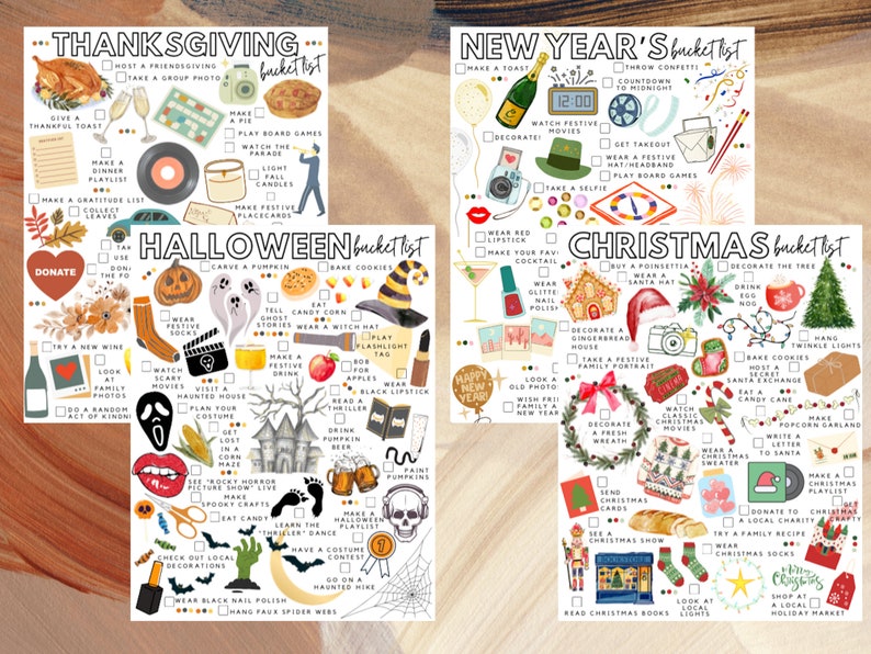 Printable Holiday Bucket List Value Pack of 4 Holiday To-do - Etsy