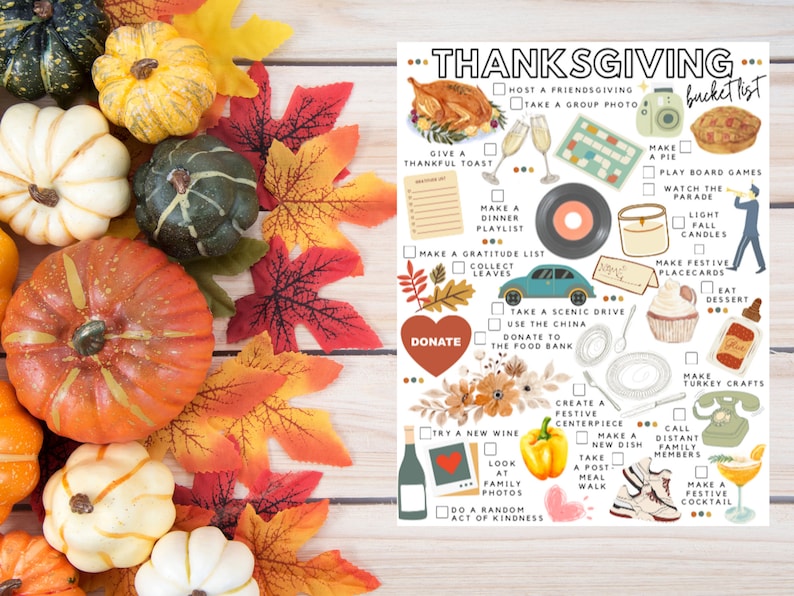 Printable Thanksgiving Bucket List | Thanksgiving To-do List - Etsy