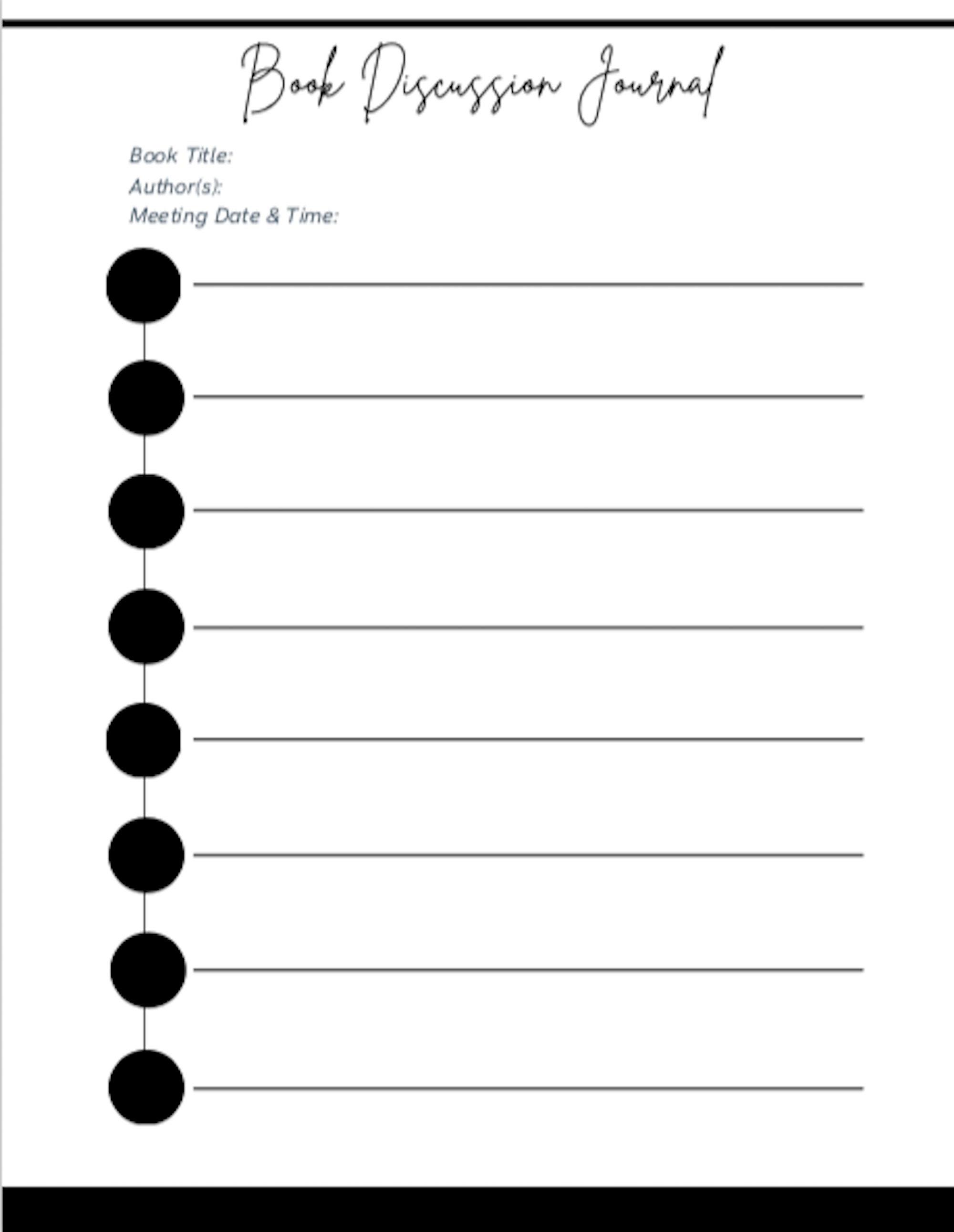 Book Club Discussion Journal Printable Black Dots - Etsy