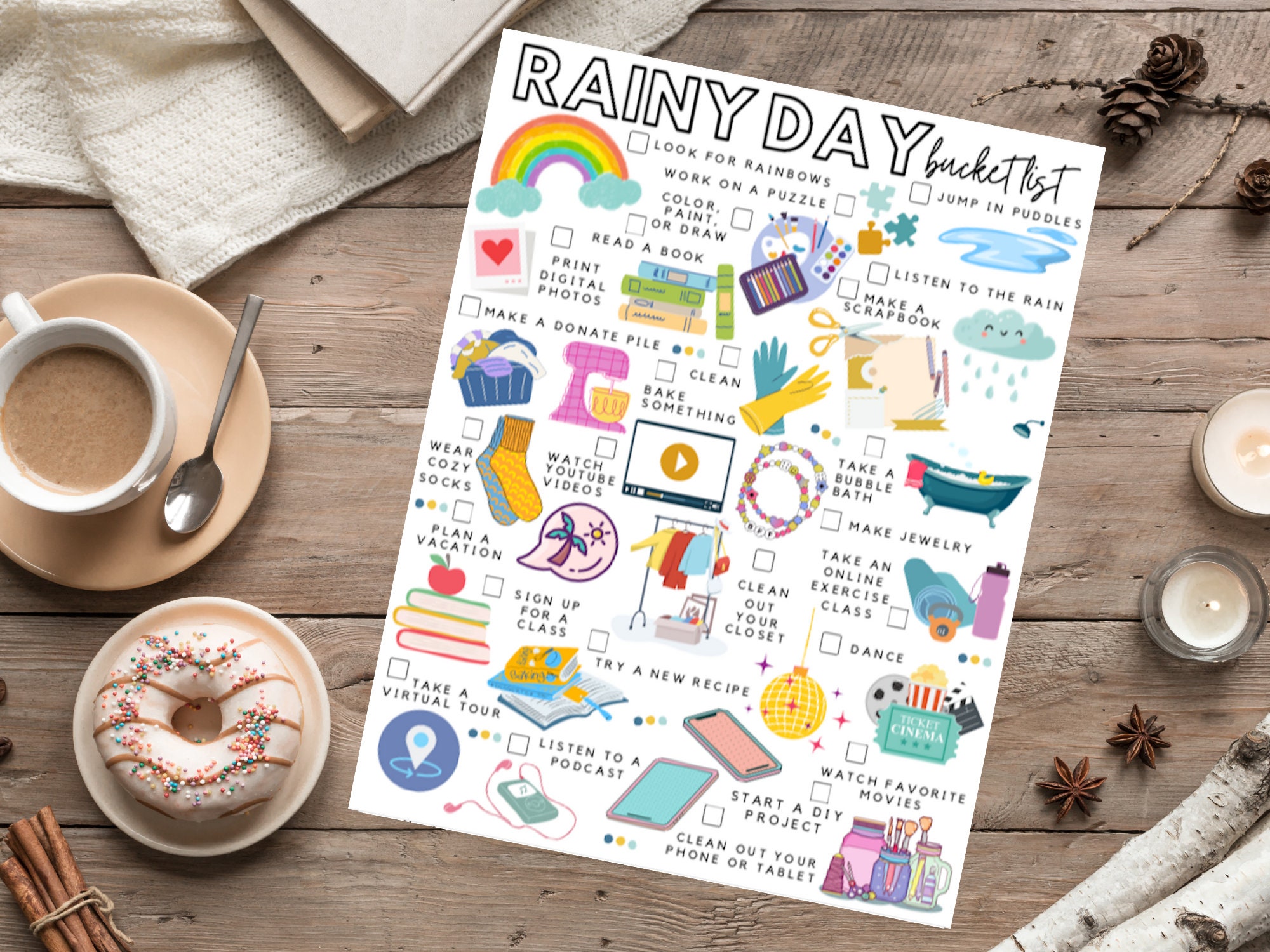 Printable Rainy Day Bucket List | Rainy Day To-do List - Etsy