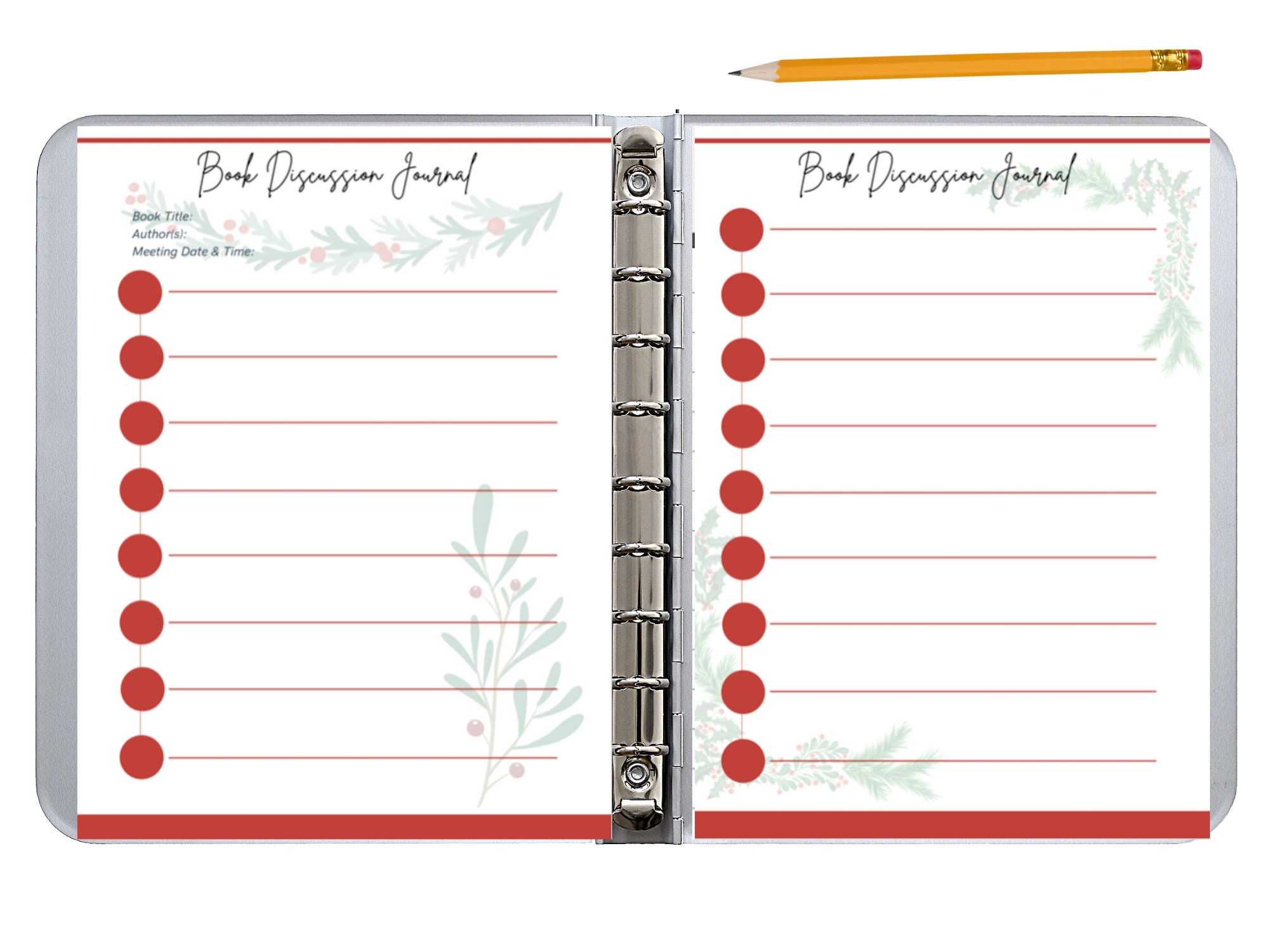 Book Club Discussion Journal Printable Holly Jolly - Etsy