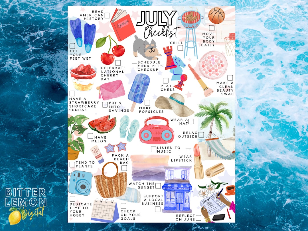 Printable July Checklist | July Bucket List - Etsy