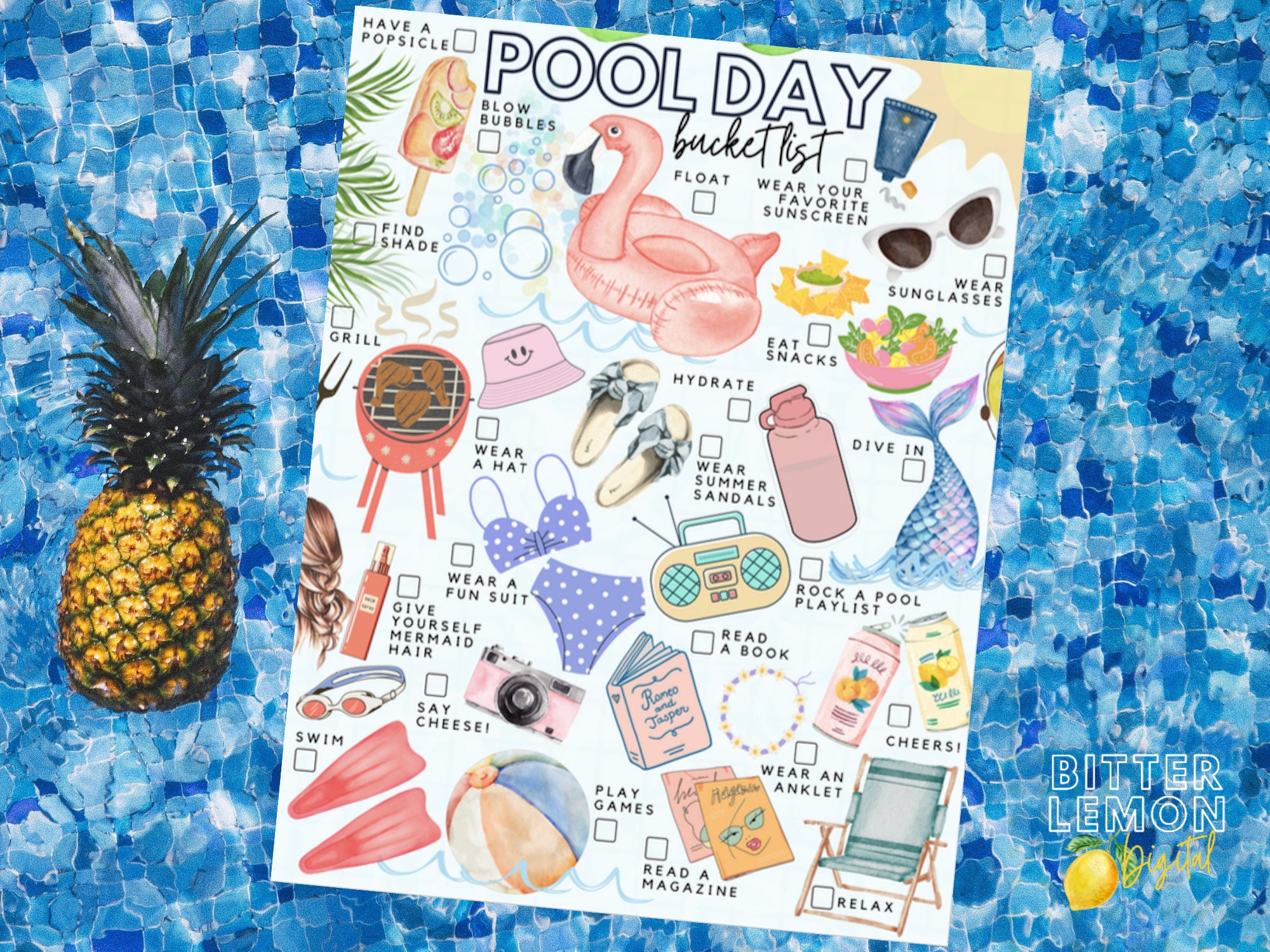 Printable Pool Day Bucket List Pool Day To-do List - Etsy