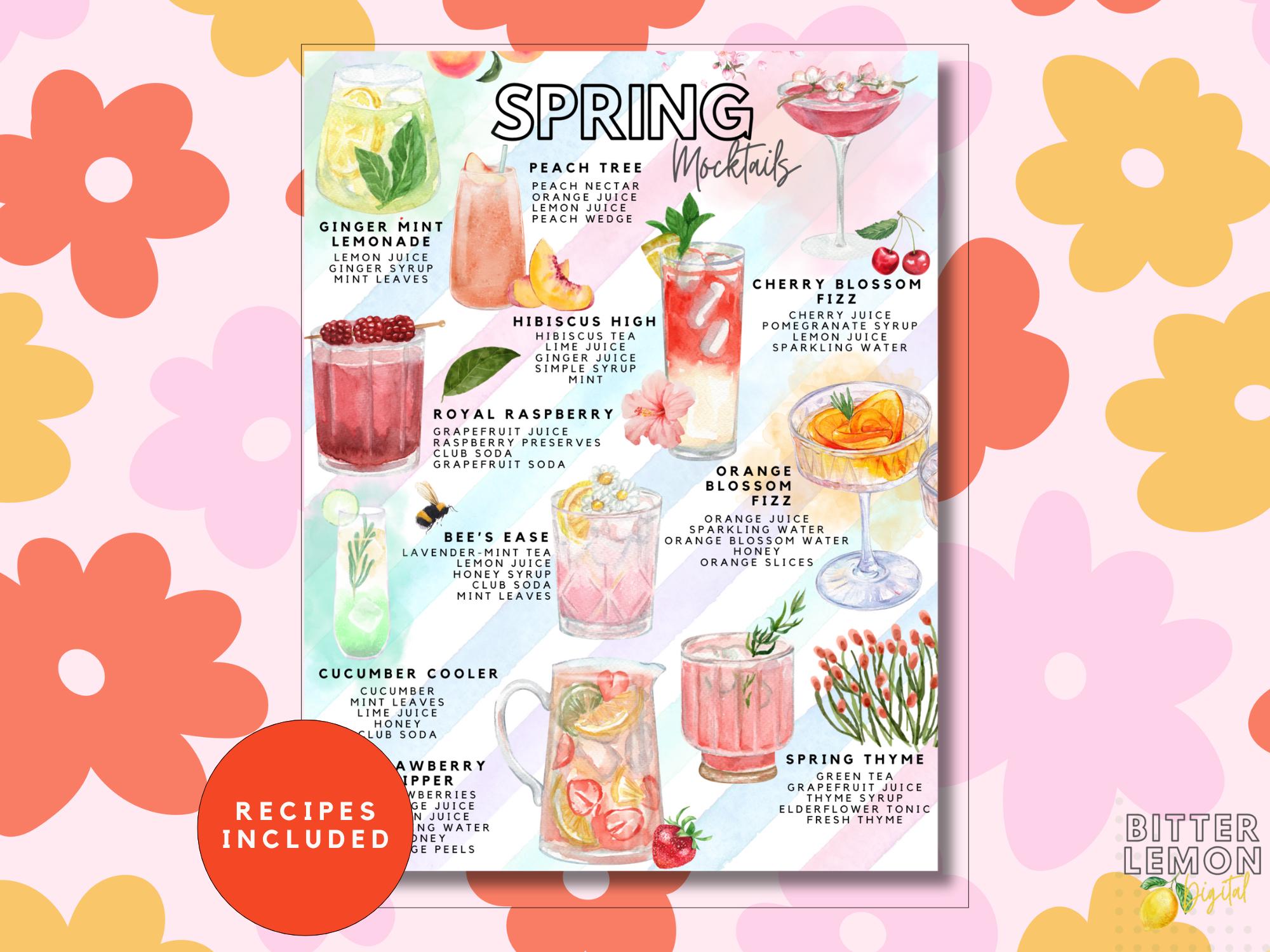 Printable Spring Mocktails List | Non Alcoholic Seasonal Drink Recipes ...