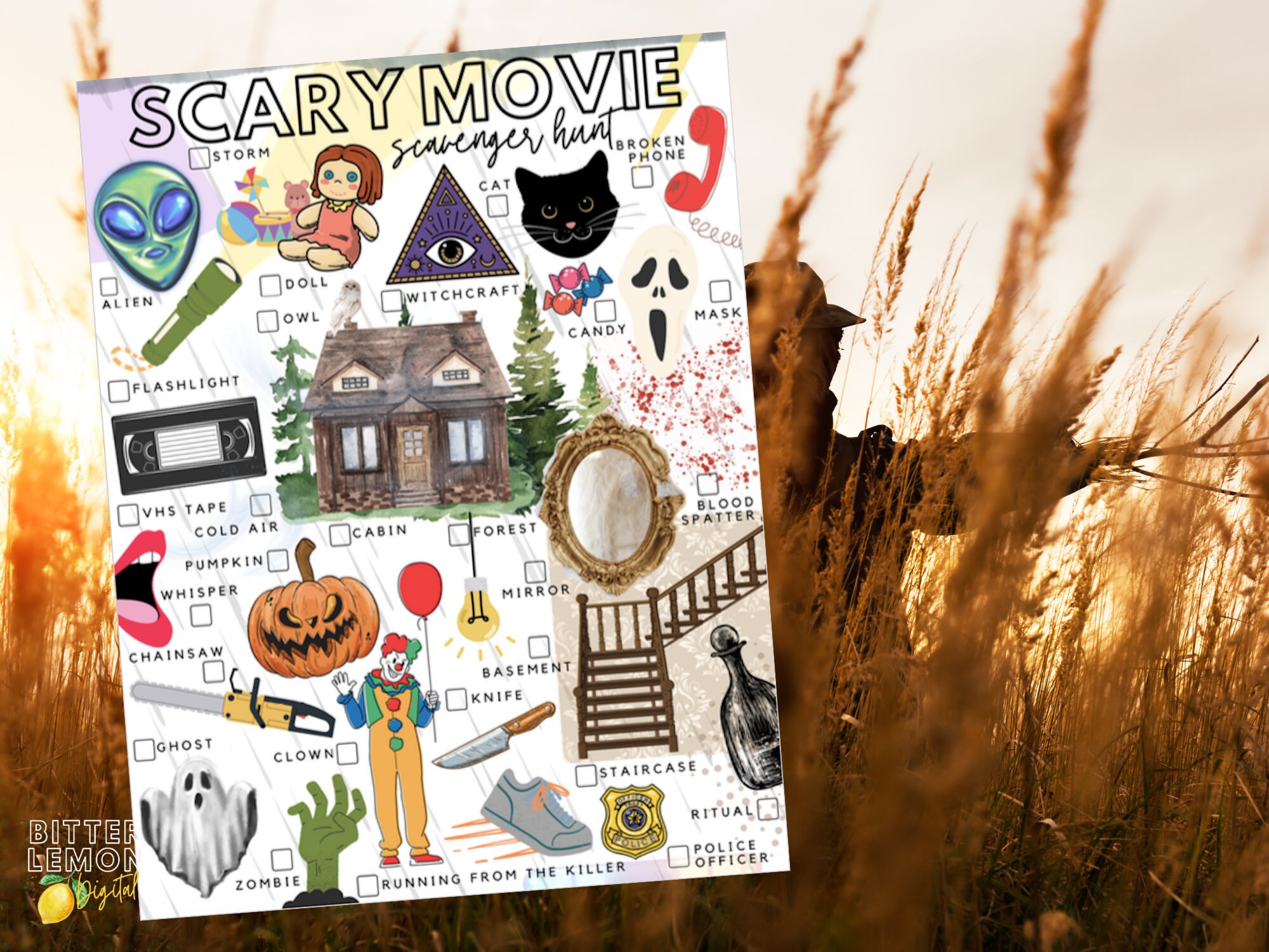 Scary Movie Scavenger Hunt Printable | Horror Film Checklist ...