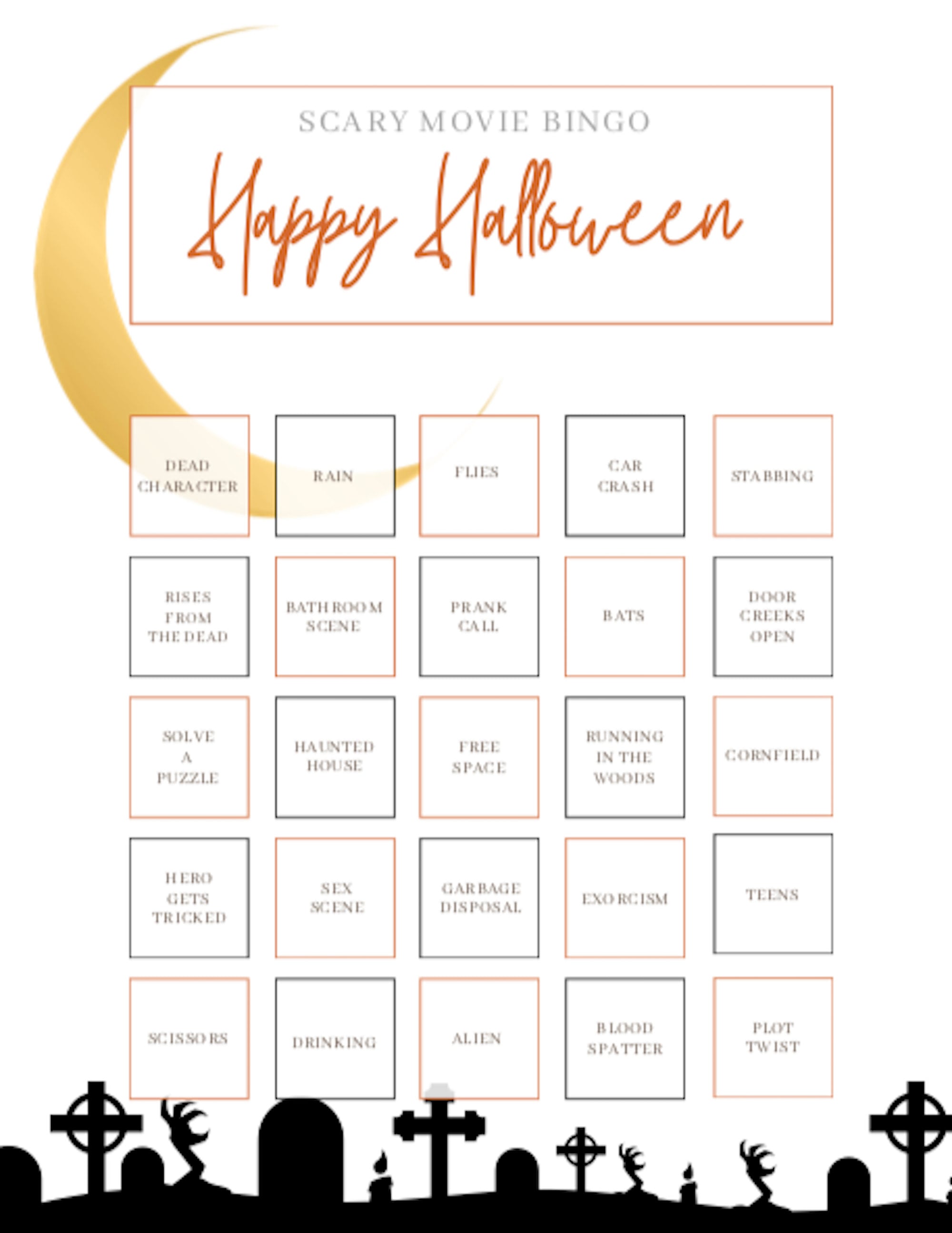 Halloween Scary Movie Printable BINGO Card Pack of 6 - Etsy