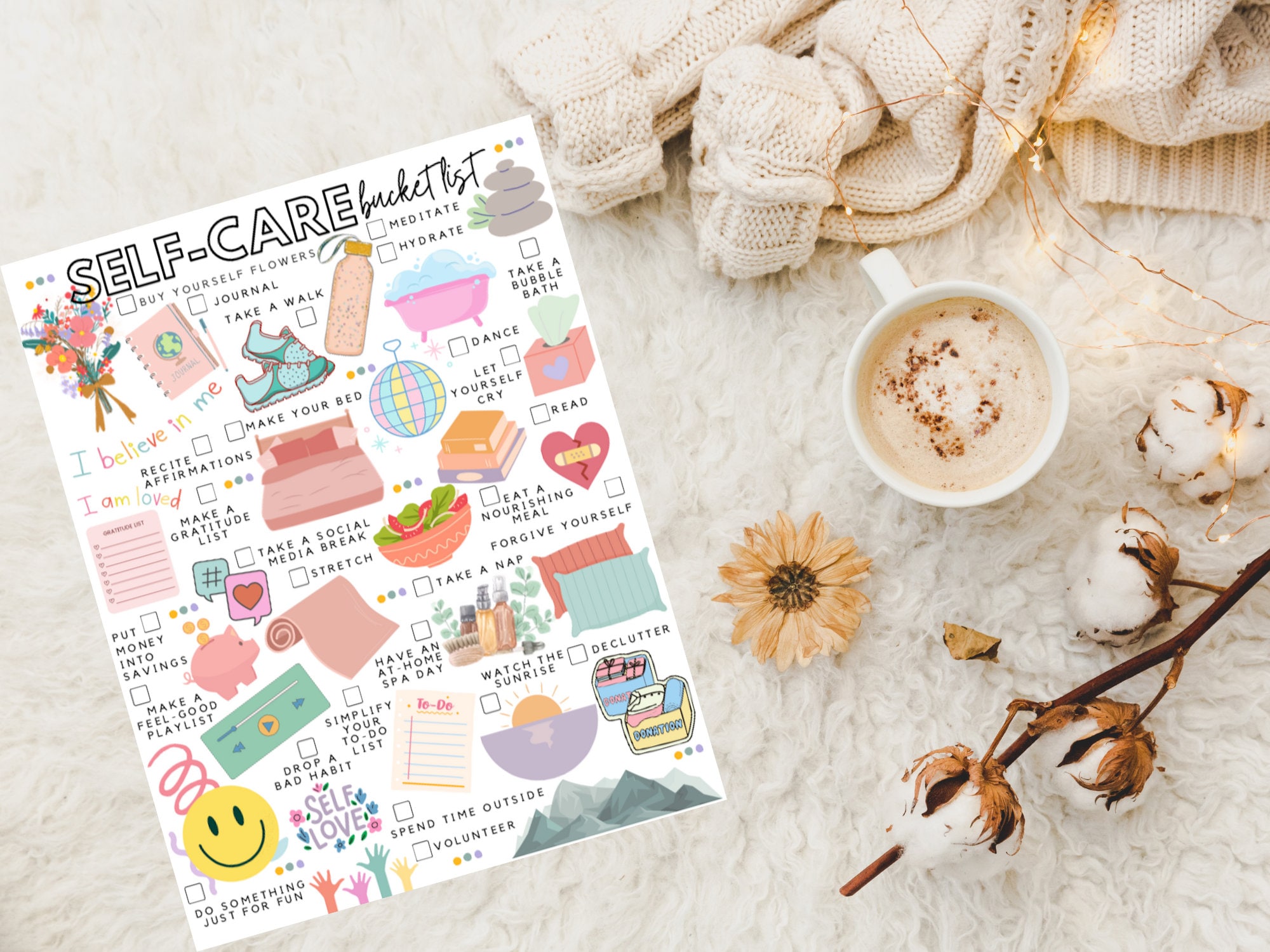 Printable Self-care Bucket List | Self-love To-do List - Etsy