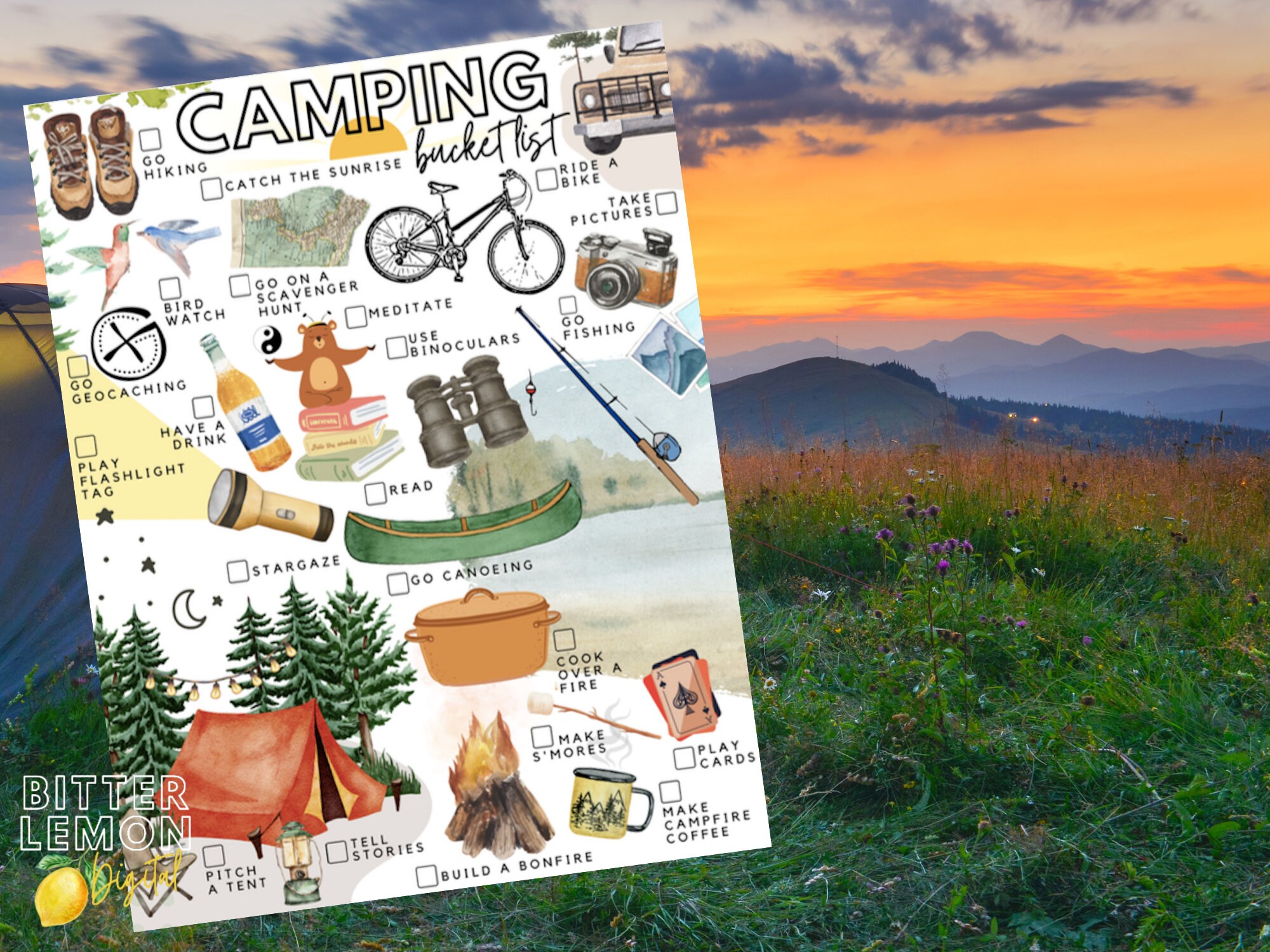 Printable Camping Bucket List Camping Activities List - Etsy