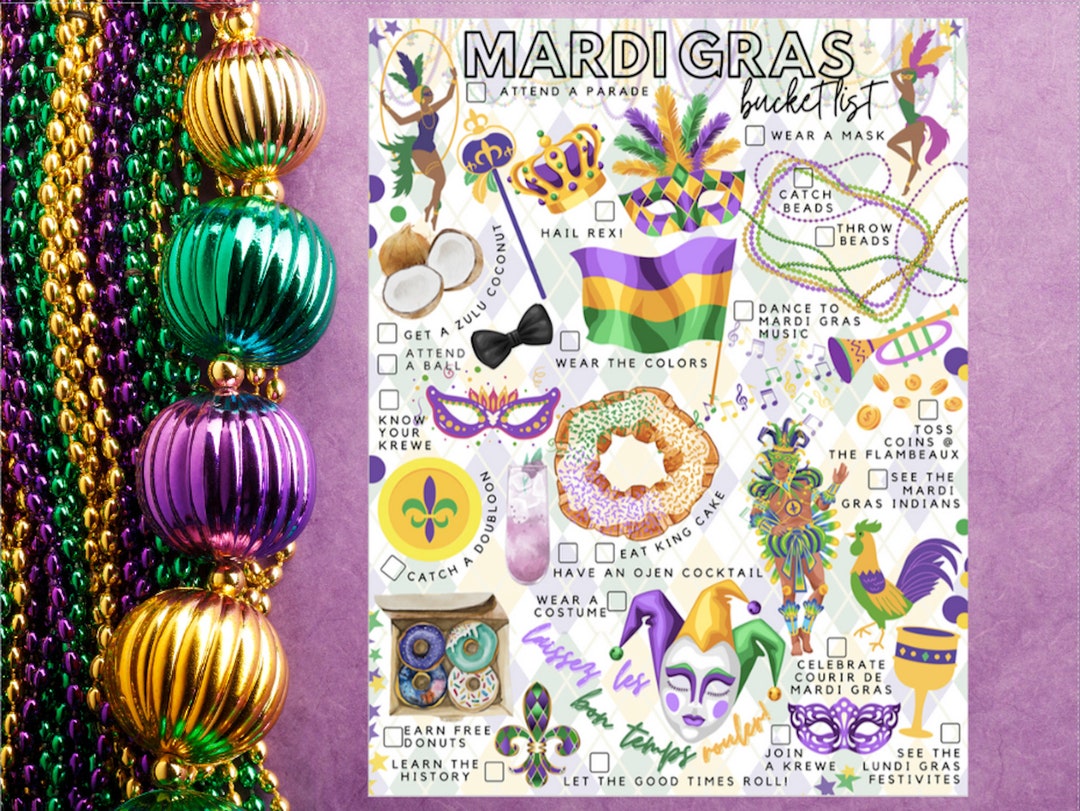 Printable Mardi Gras Bucket List | Mardi Gras To-do List - Etsy