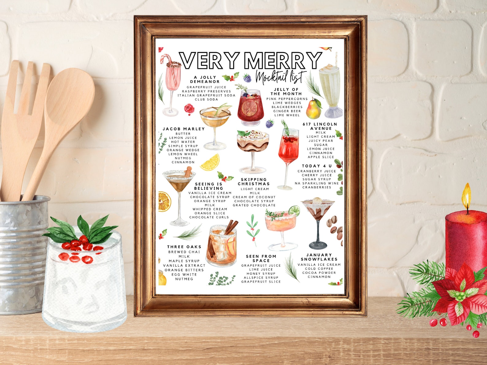 Printable Holiday Mocktail List | Christmas Mocktail Recipes - Etsy
