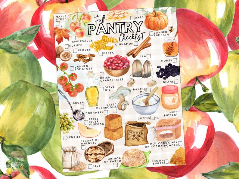 Printable Fall Pantry Checklist | Autumn Food Stock-up List, Grocery ...