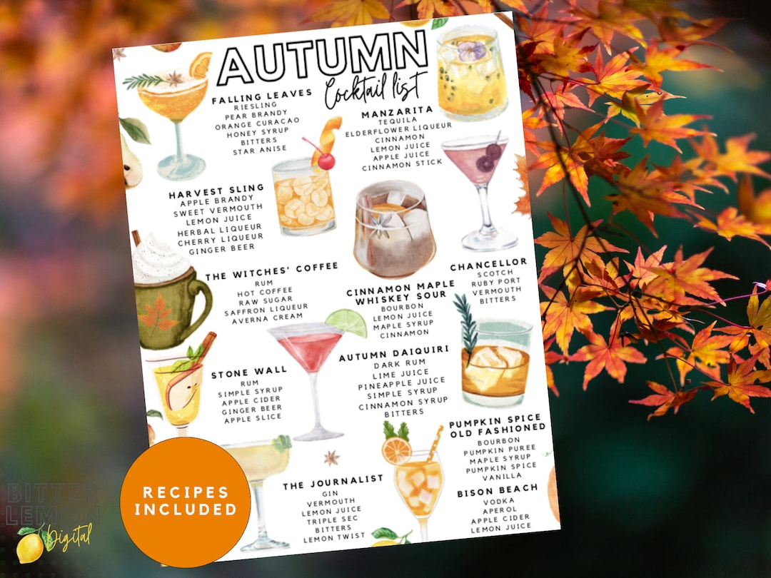 Printable Autumn Cocktail List | Fall Cocktail Recipes - Etsy