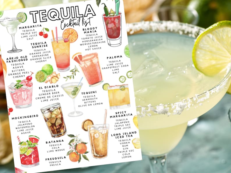 Printable Tequila Cocktail List | Tequila Drink Recipes - Etsy