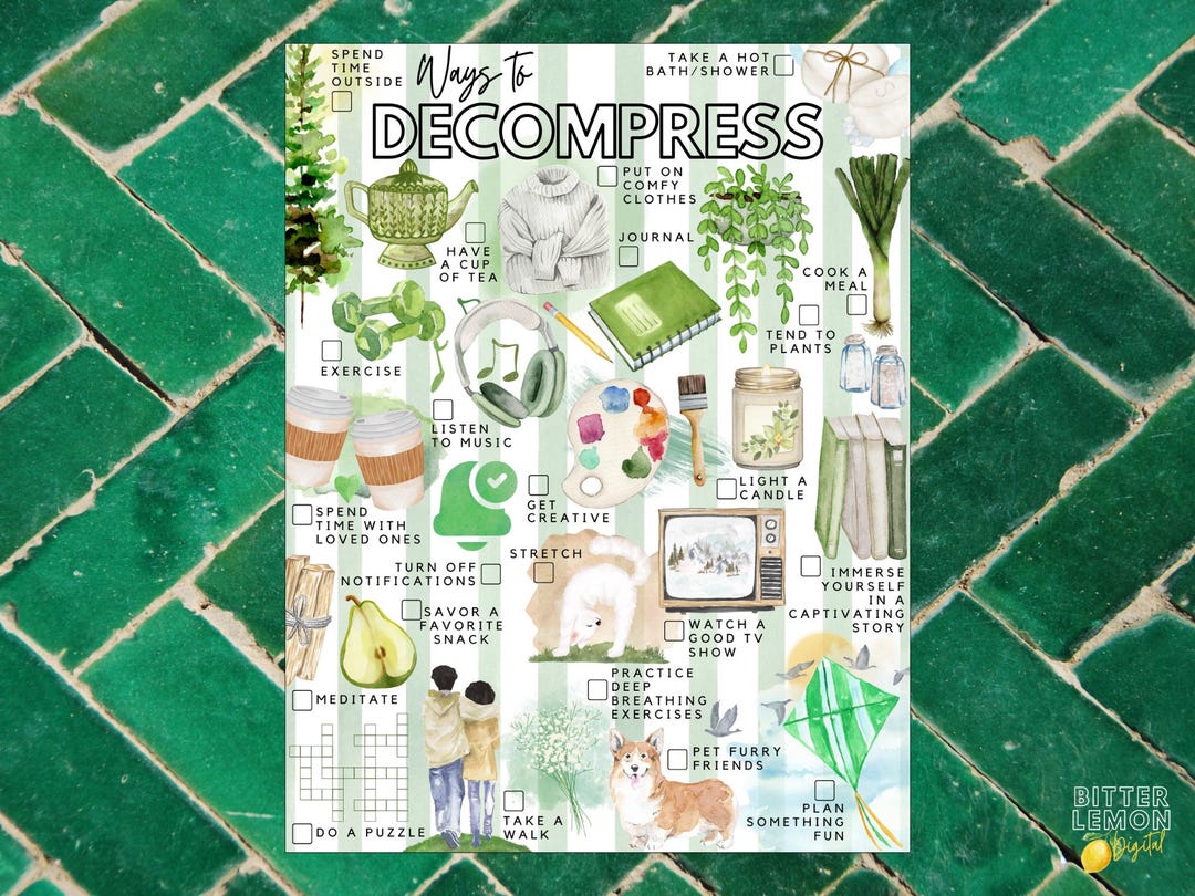 Printable Ways to Decompress Checklist | Relaxing Activities To-do List ...