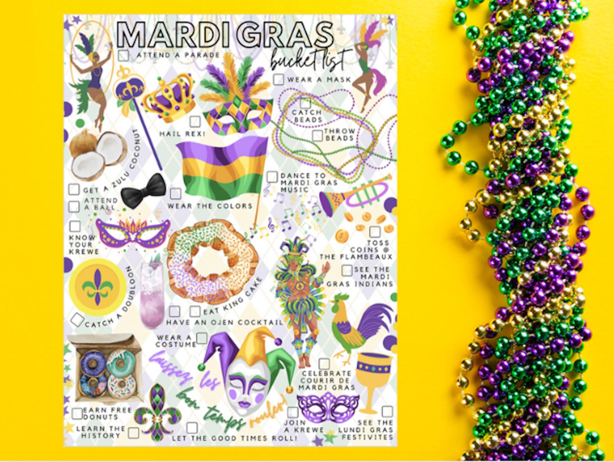 Printable Mardi Gras Bucket List: Carnival To-do (PDF) - Etsy