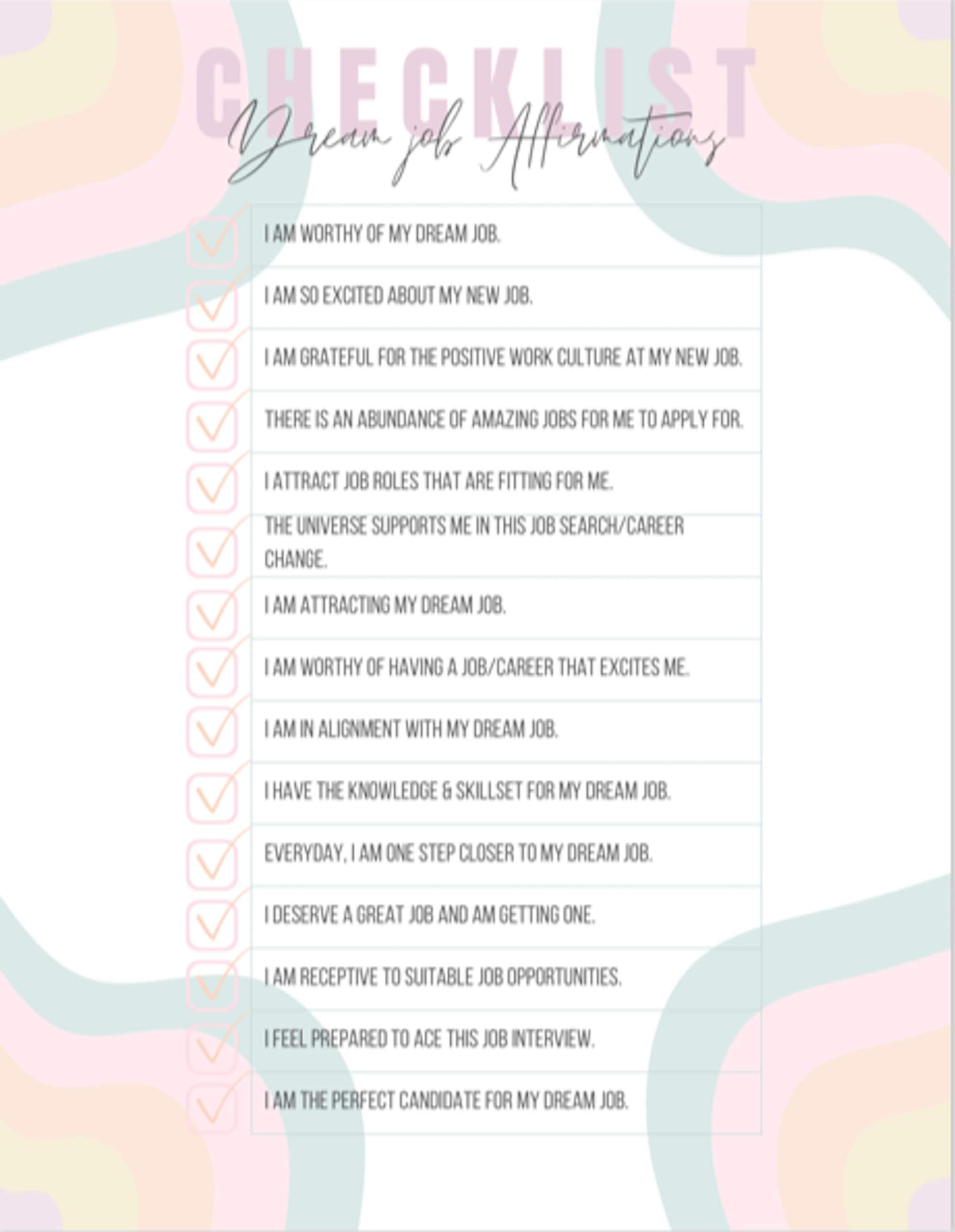 Printable Affirmations Checklist Journal Page for Dream Job - Etsy
