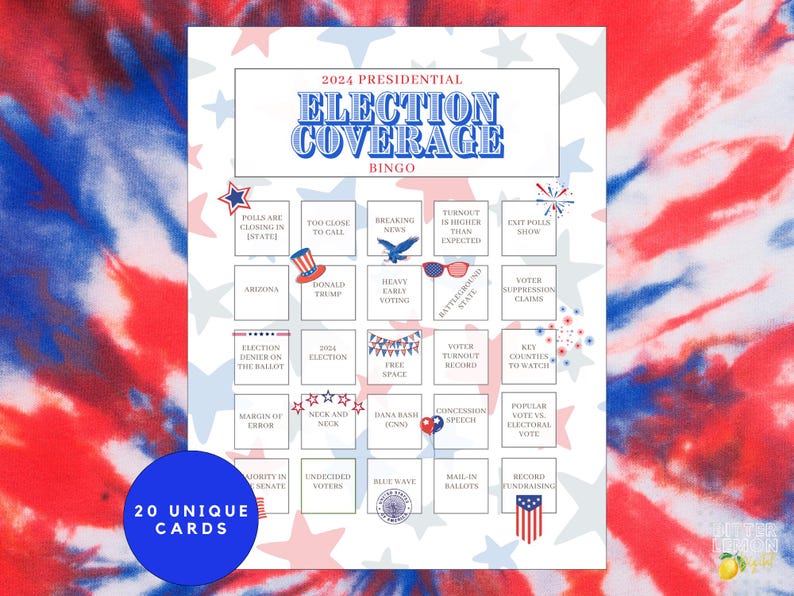 2024 Presidential Election Coverage Printable BINGO Pack of 20 ...