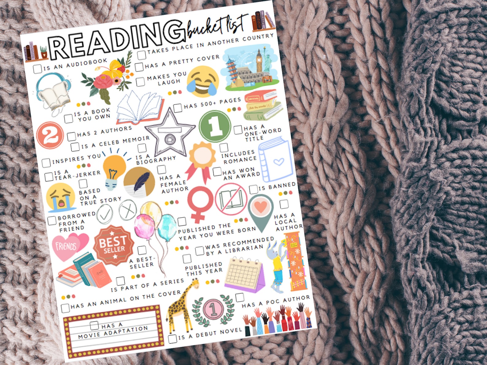 Printable Reading Bucket List: Book Challenge (PDF Download) - Etsy