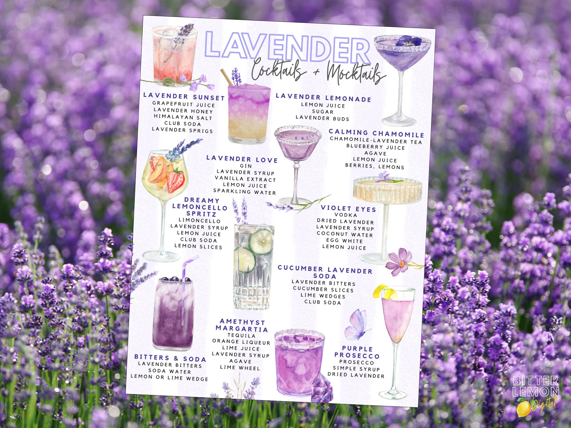 Printable Lavender Cocktails & Mocktails List | Floral Lavender Drink ...