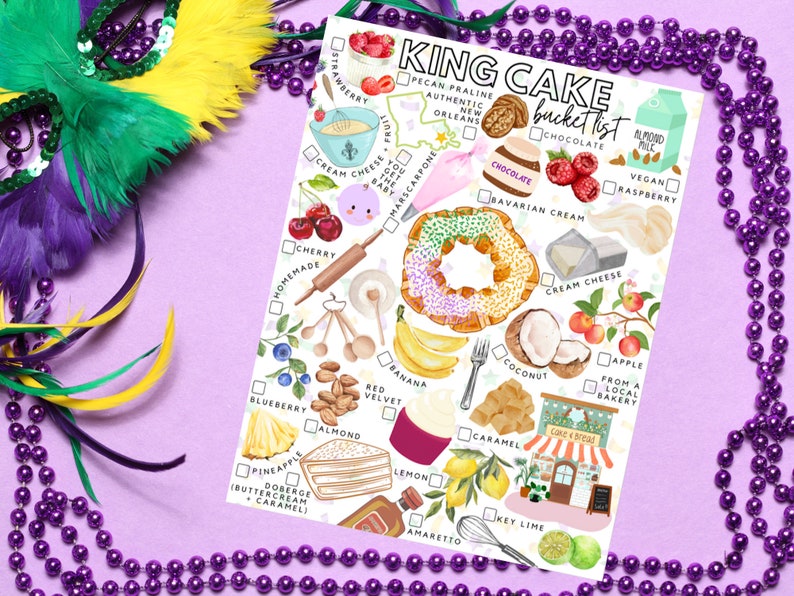 King Cake Bucket List Printable: Mardi Gras Foodie Checklist (PDF) - Etsy