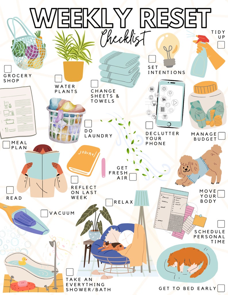 Printable Weekly Reset Checklist | Weekly Routine To-do List - Etsy